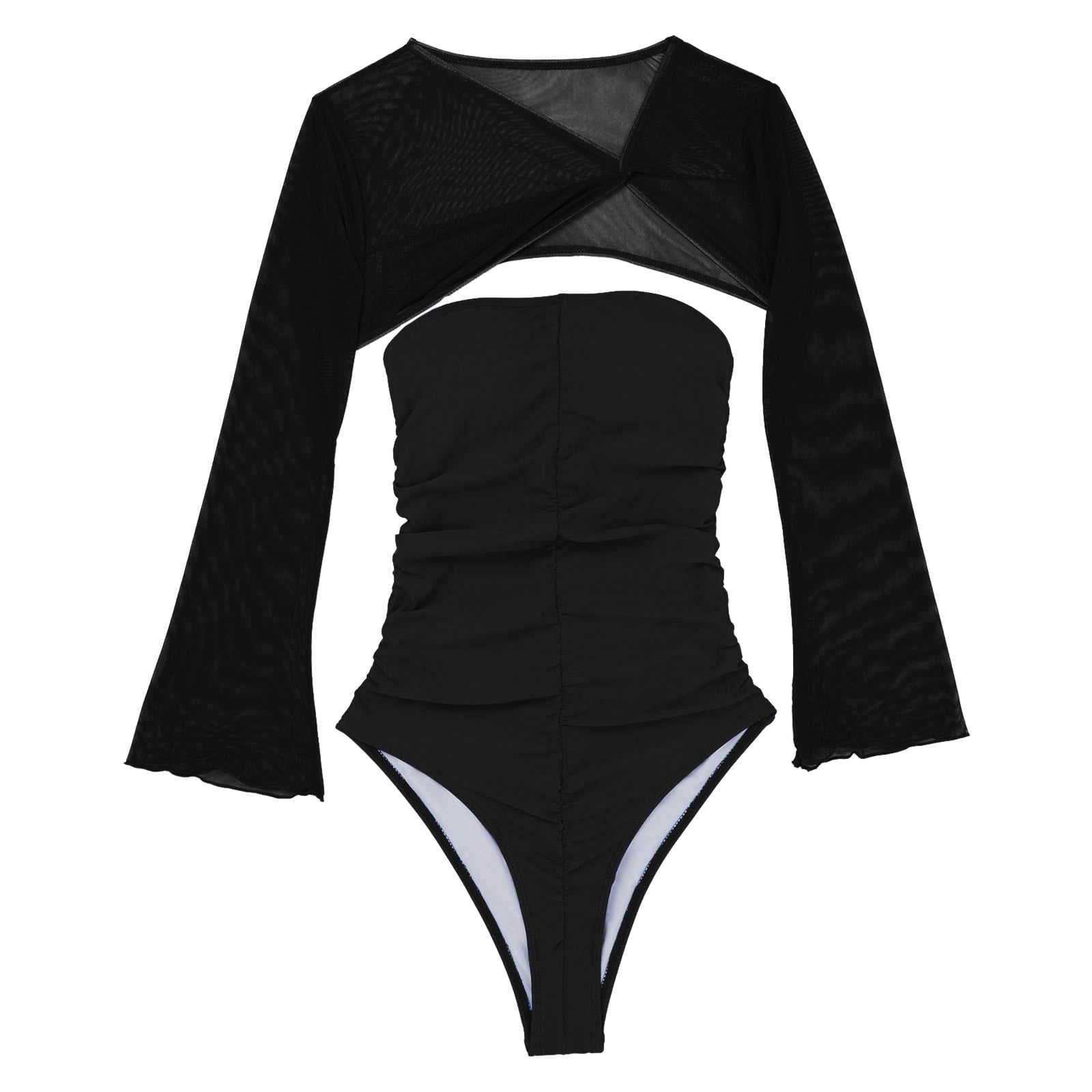 Wnvmwi Women Bikini Set Solid Color Triangle Two Piece Swimsuit Long Sleeve Top Bikini Swimwear