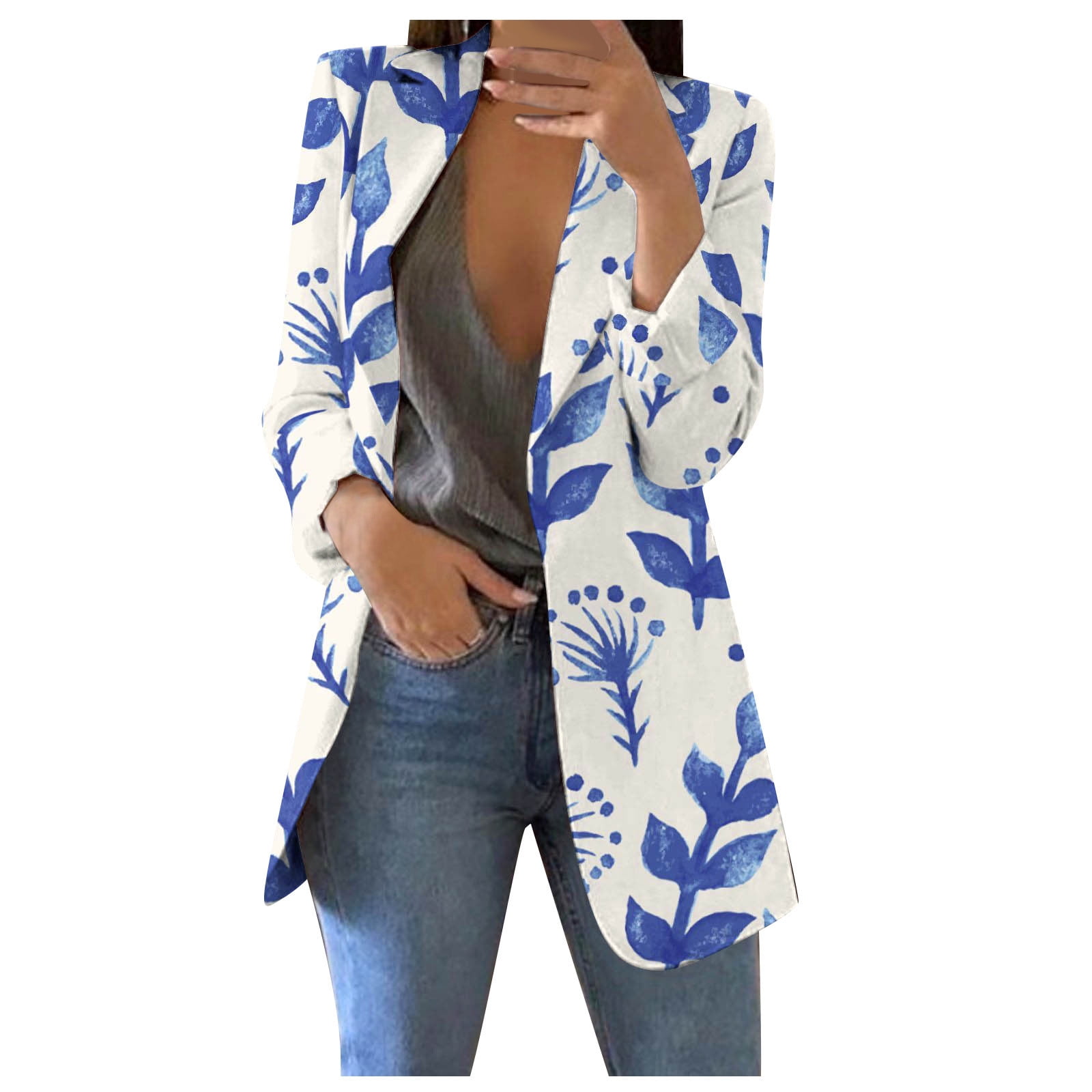 WNVMWI Women Color Printed Long Sleeve Blazer Lightweight Open Front ...