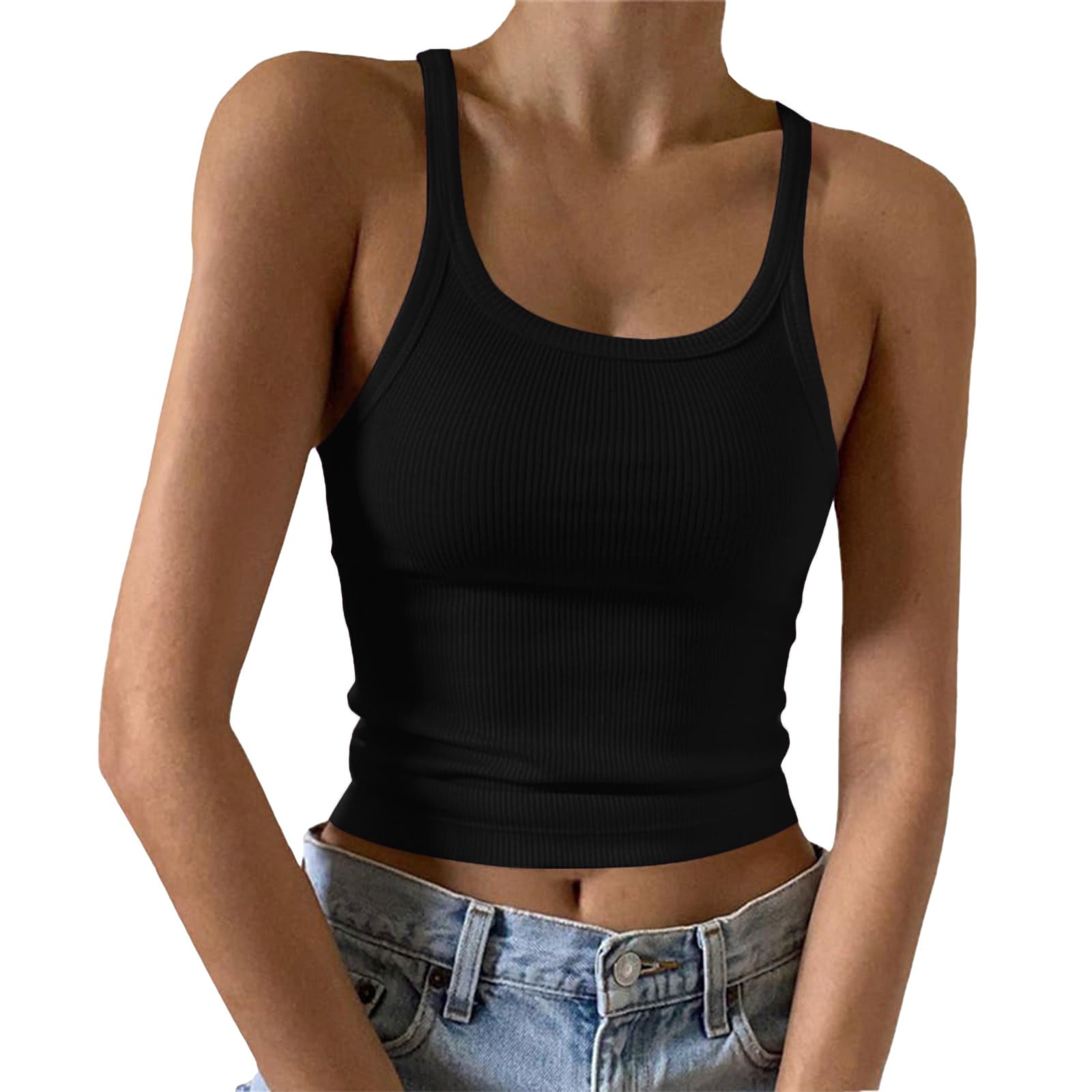 WNVMWI Women's Sleeveless Tank Top Form Fitting Scoop Neck Ribbed Knit ...