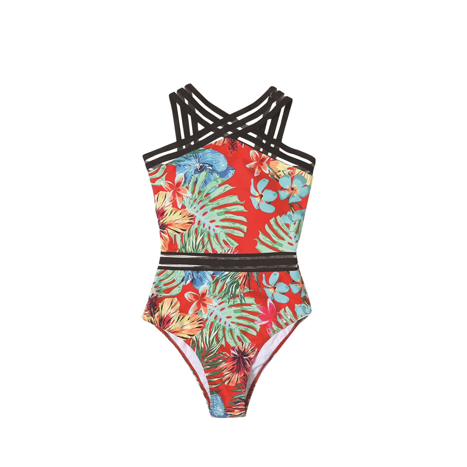 Wnyeime Womens Backless One Piece Swimsuit Crisscross Halter Tropical