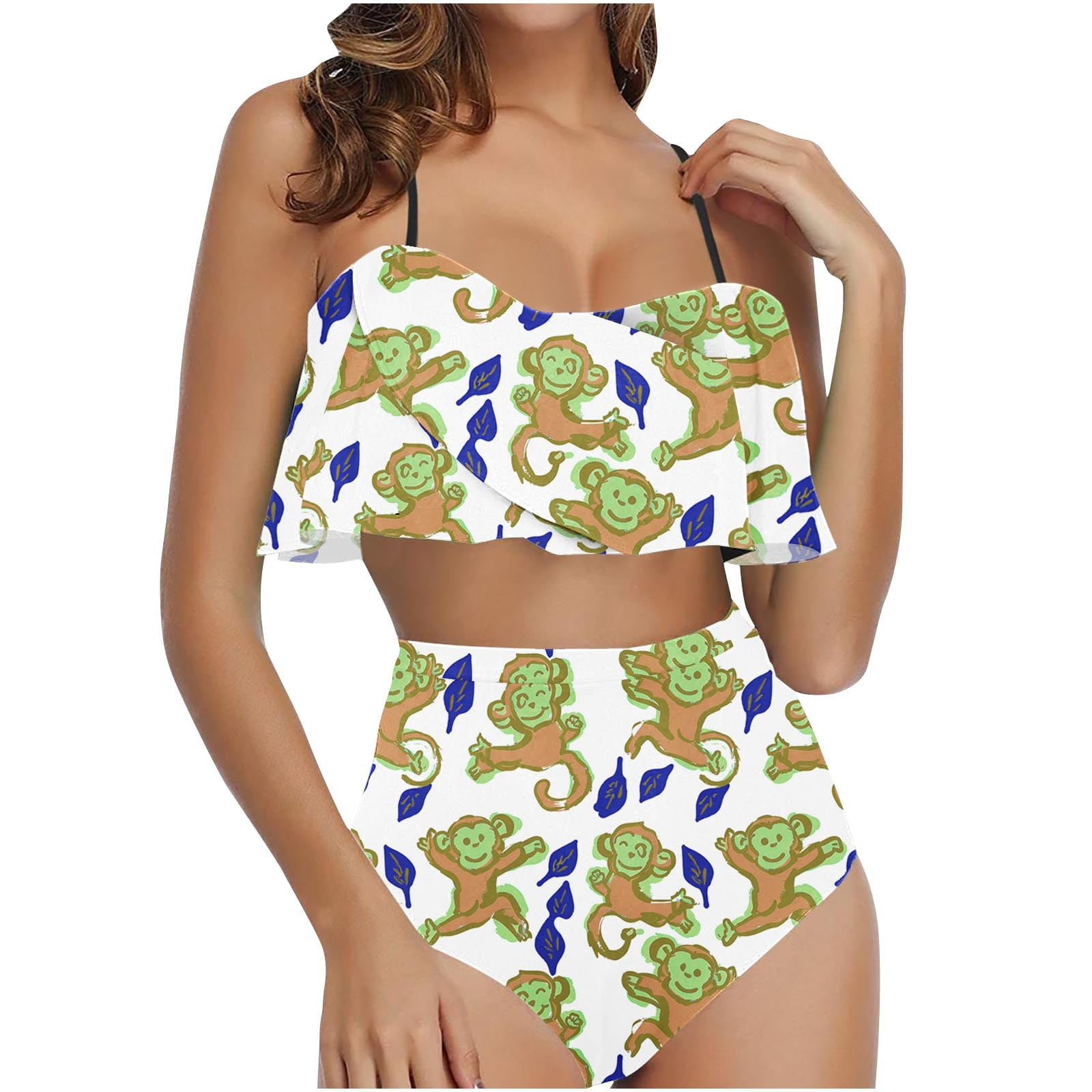 Wnyeime Womens Bikini Swimsuits Ruffle High Waisted Two Piece Bathing