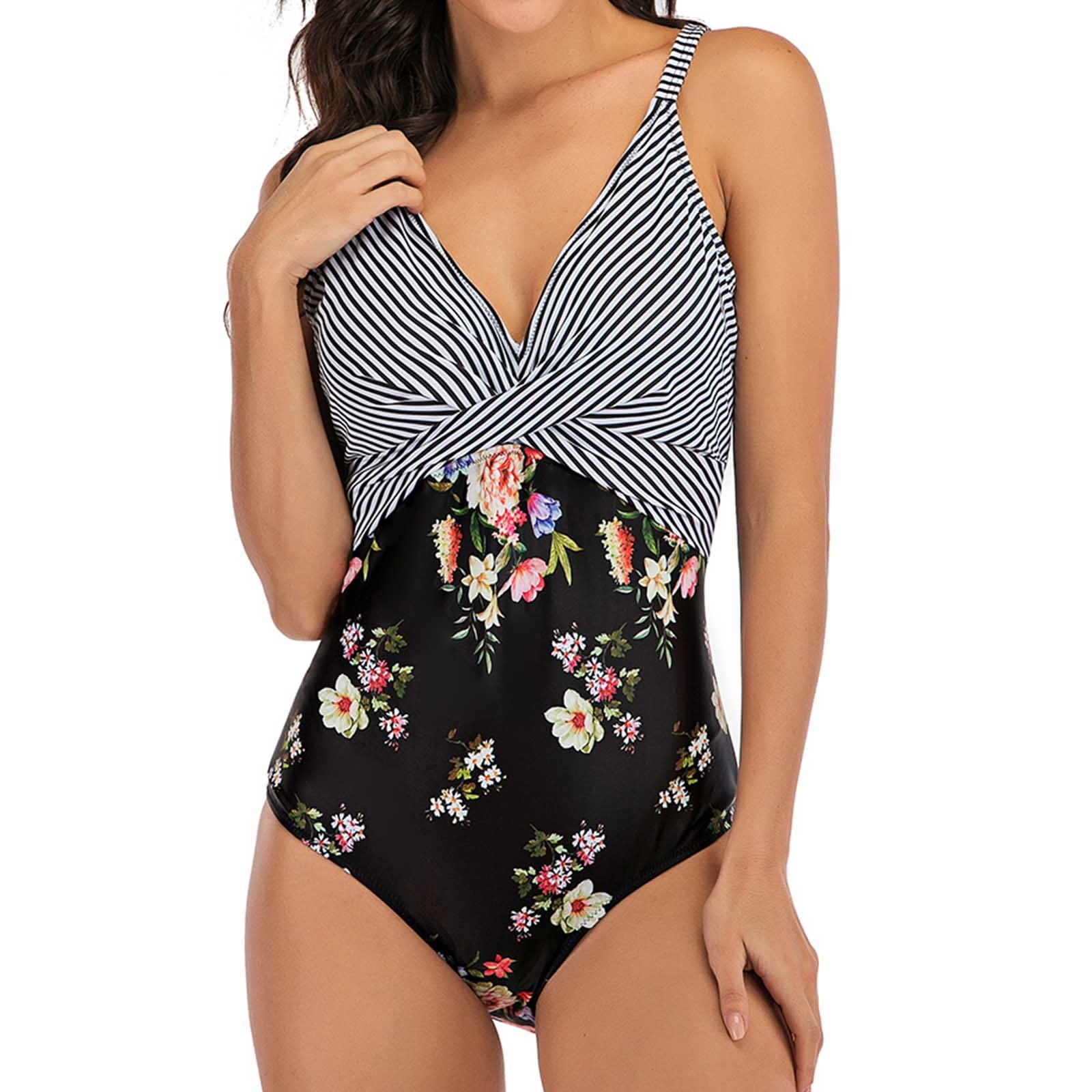 Wnyeime Womens One Piece Swimsuit Crisscross Wrap V Neck Tummy Control