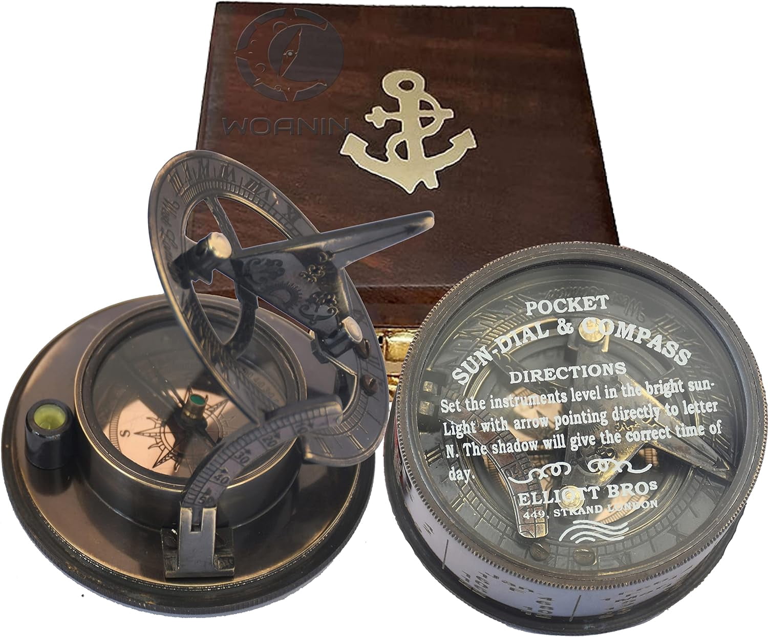 WOANIN Vintage Brass Sundial Compass/Directional Magnetic Compass for ...