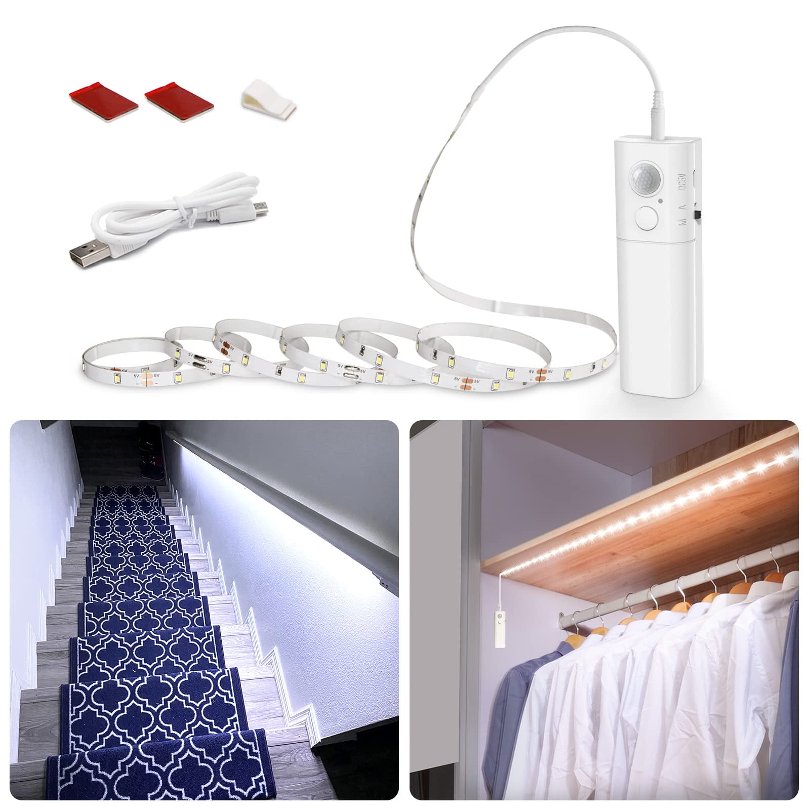 WOBANE LED Closet Light Motion Activated, Battery Powered LED Strip ...
