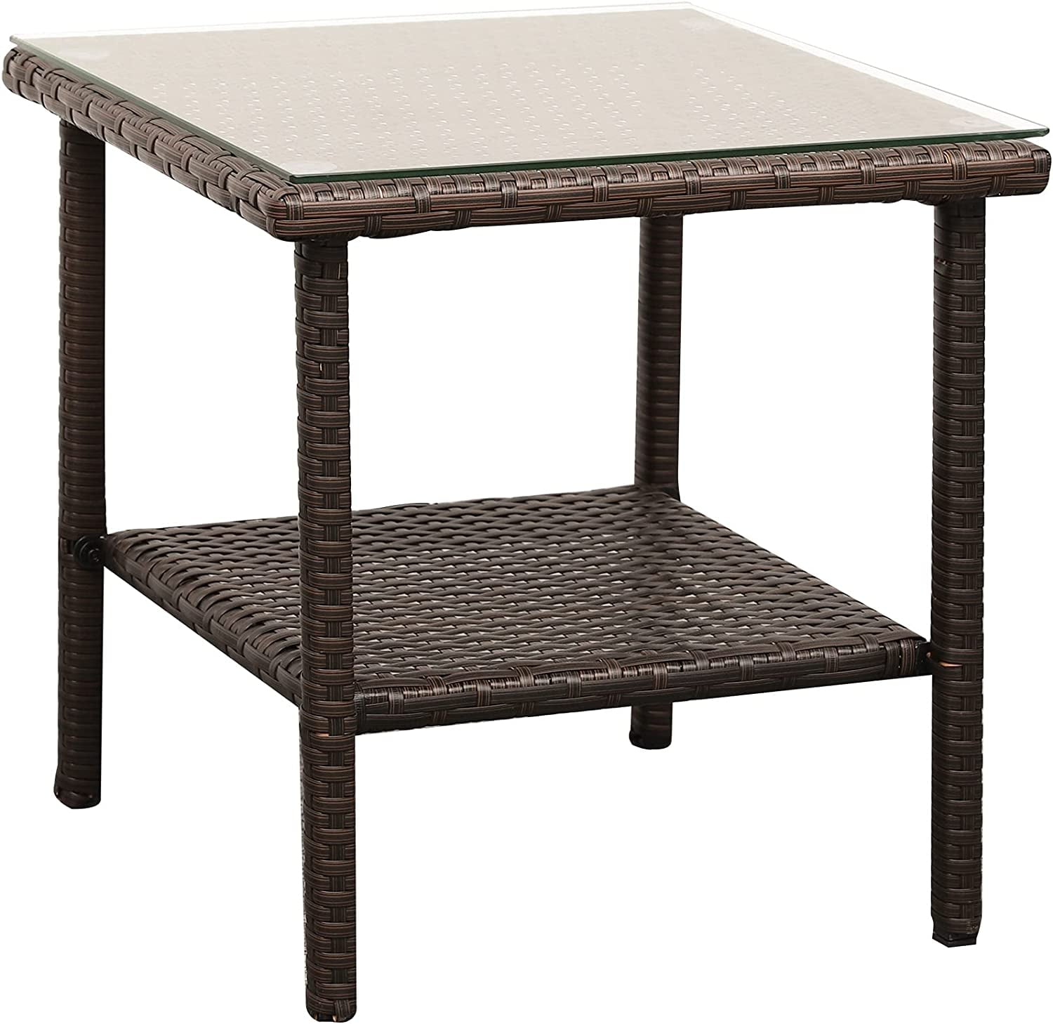 WOBLUU 2 - Tier Outdoor PE Wicker Side Table - Exquisite Patio Rattan ...