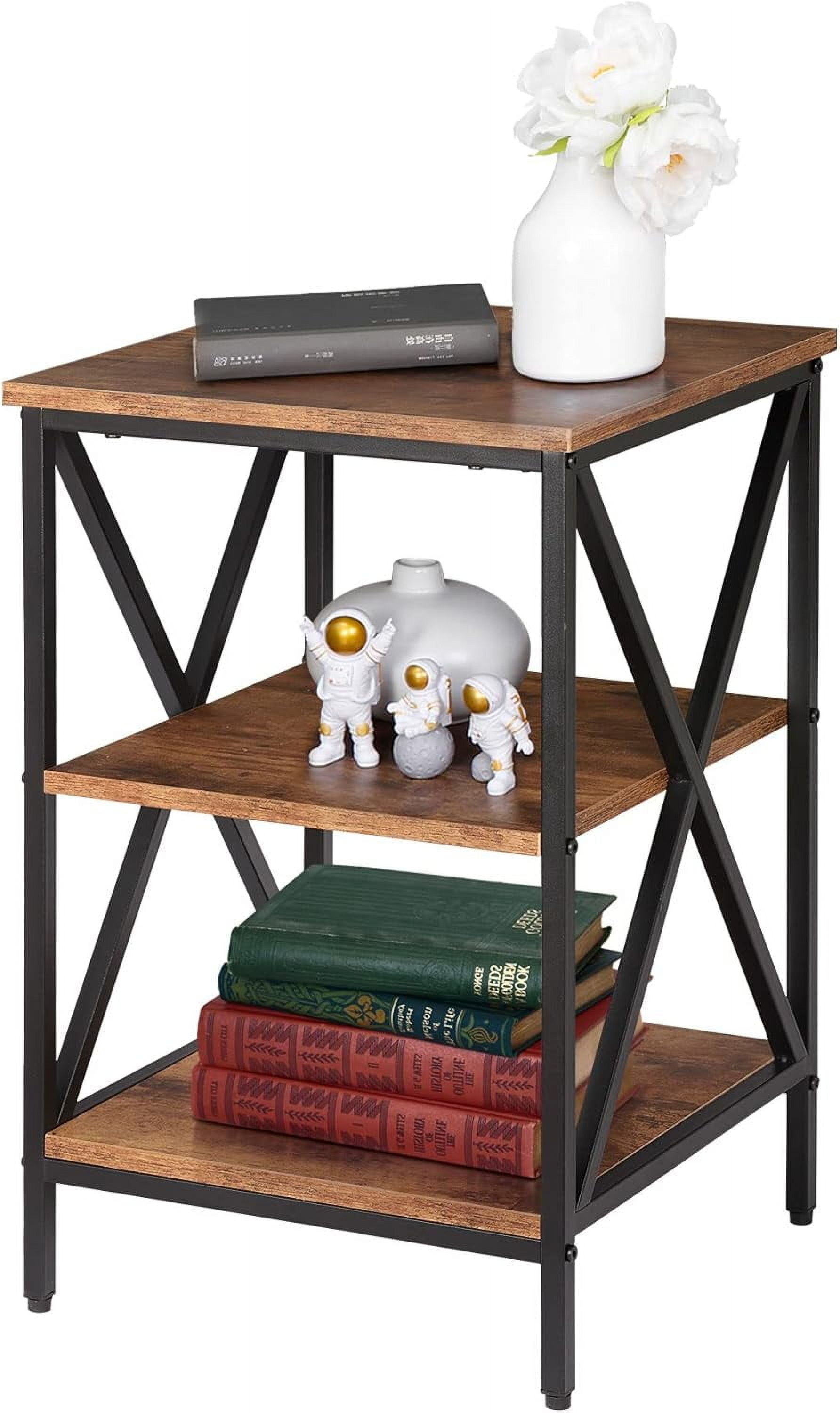 WOBLUU 3-Tier End Table with Storage Shelves – Versatile X-Design Wood ...