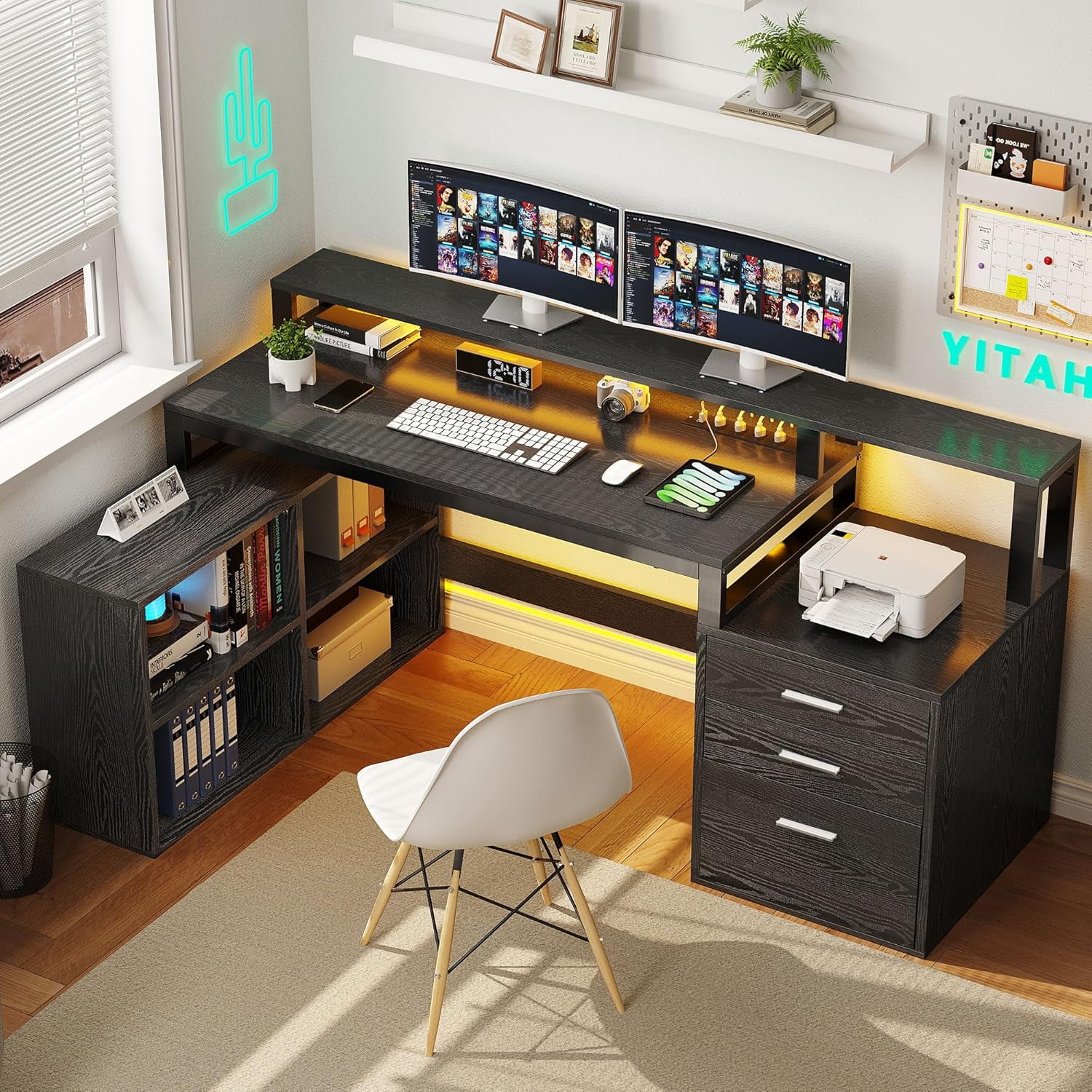 WOBLUU 65" L - Shaped Desk Ideal for Computer Setup, Features a File ...