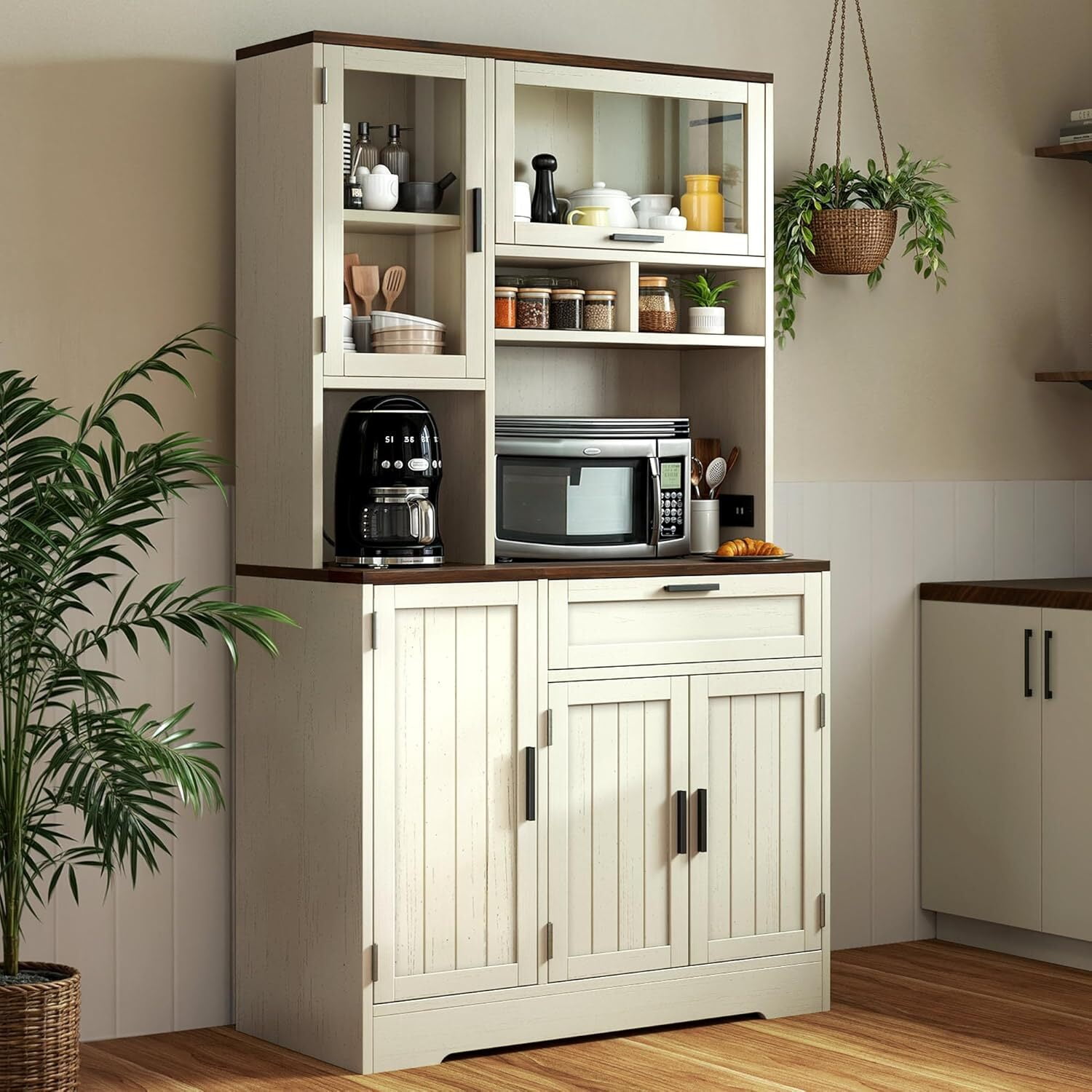 WOBLUU All - in - One 67.7" Farmhouse Kitchen Pantry A Storage Cabinet ...