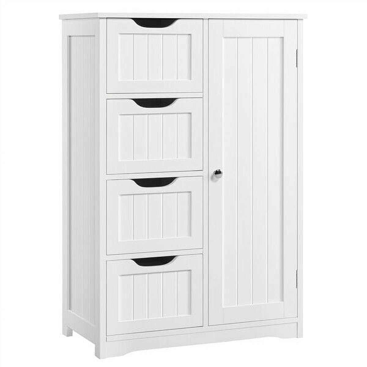 WOBLUU Functional White Bathroom Floor Cabinet Free - Standing Wood ...