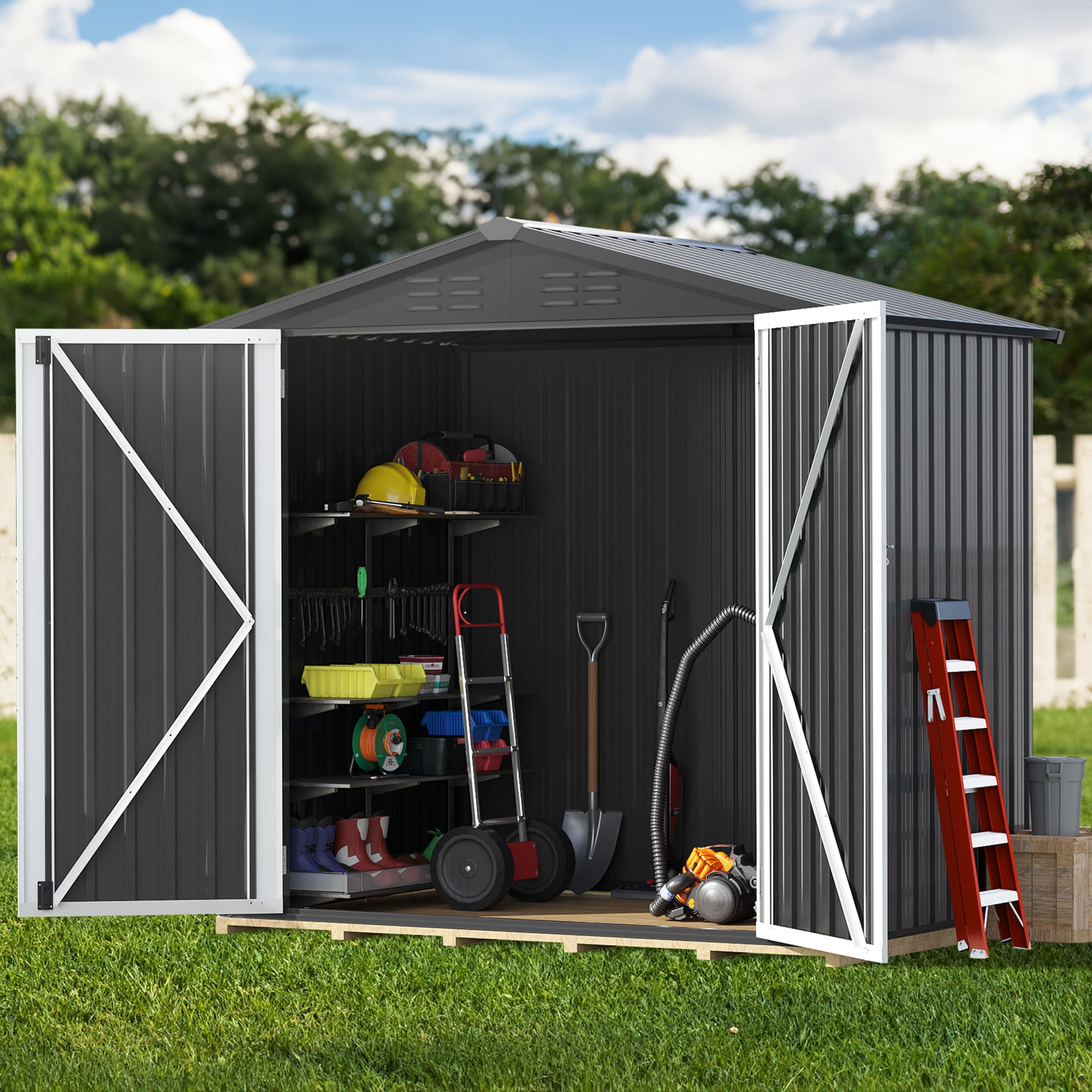 WOBLUU Heavy - Duty Outdoor Storage Shed Massive Metal Construction ...