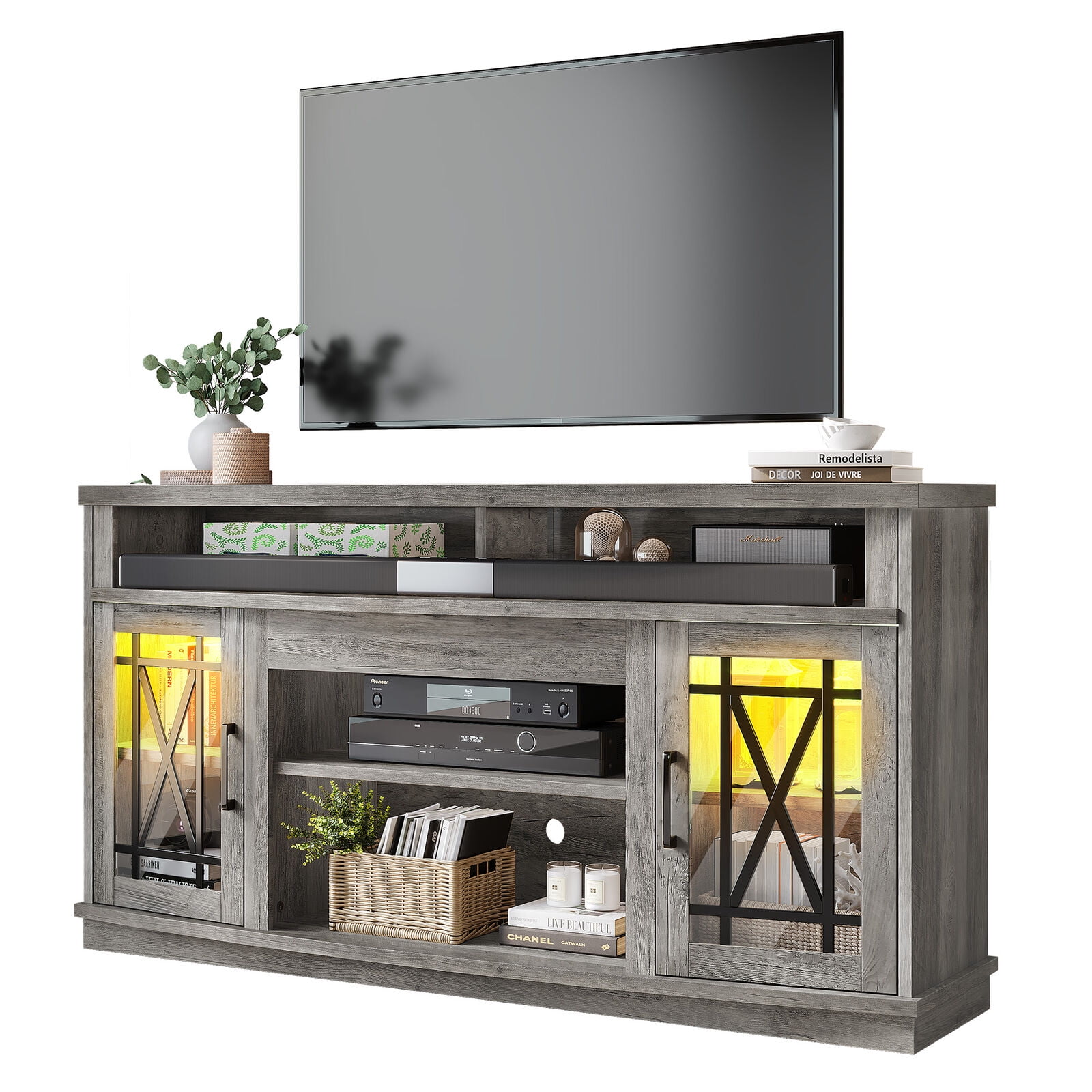 WOBLUU LED Farmhouse Television Stand for Living Room, 32'' Tall ...