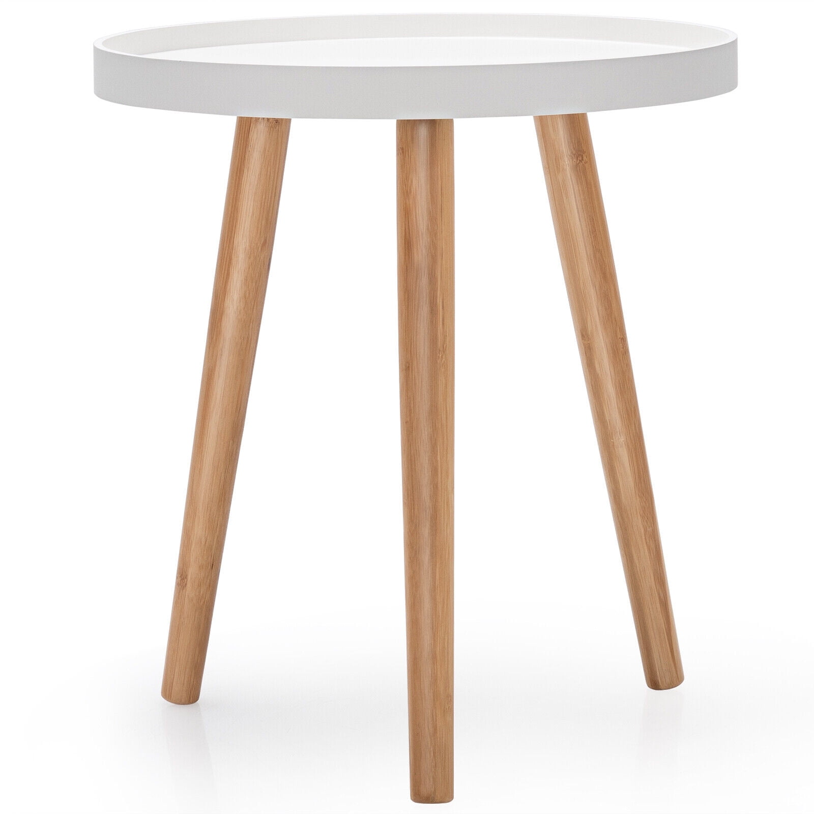 WOBLUU Set of 2 Round Side Table, Morden Wooden End Table W/Tray ...
