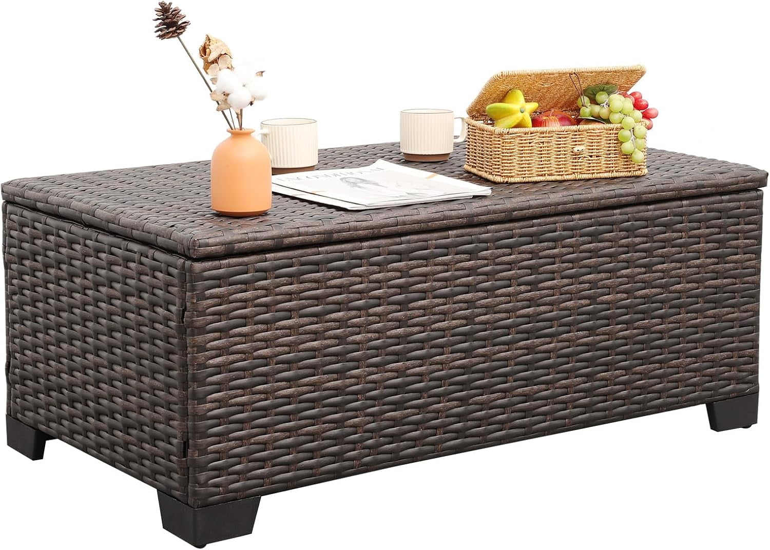 WOBLUU Versatile Outdoor Wicker Storage Table - Elegant Patio Coffee ...