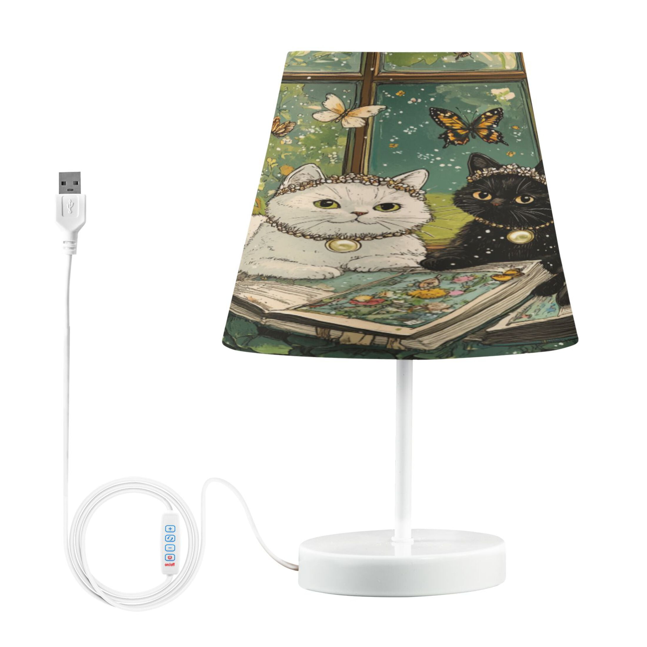 WOBOGO A Collage Of Two Cats Table Lamps Bedroom 3-Speed Dimmable Farm ...