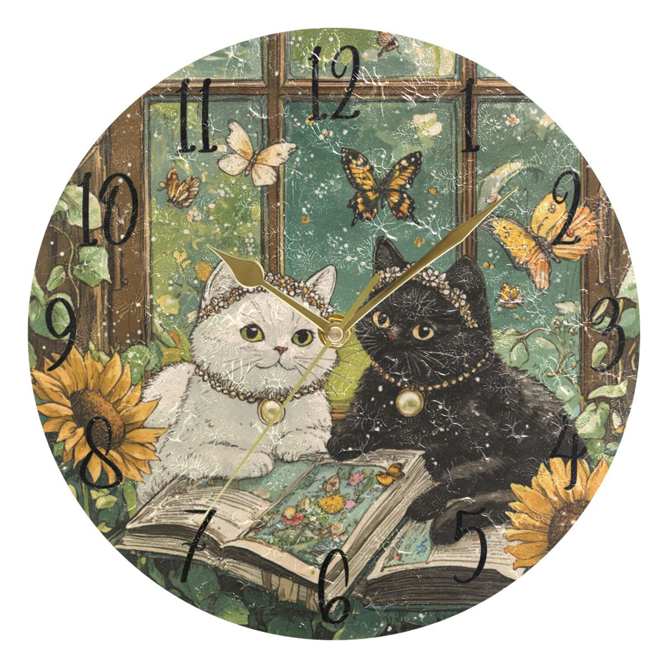 WOBOGO A Collage Of Two Cats Wall Clock 10in Silent Mechanism Battery ...