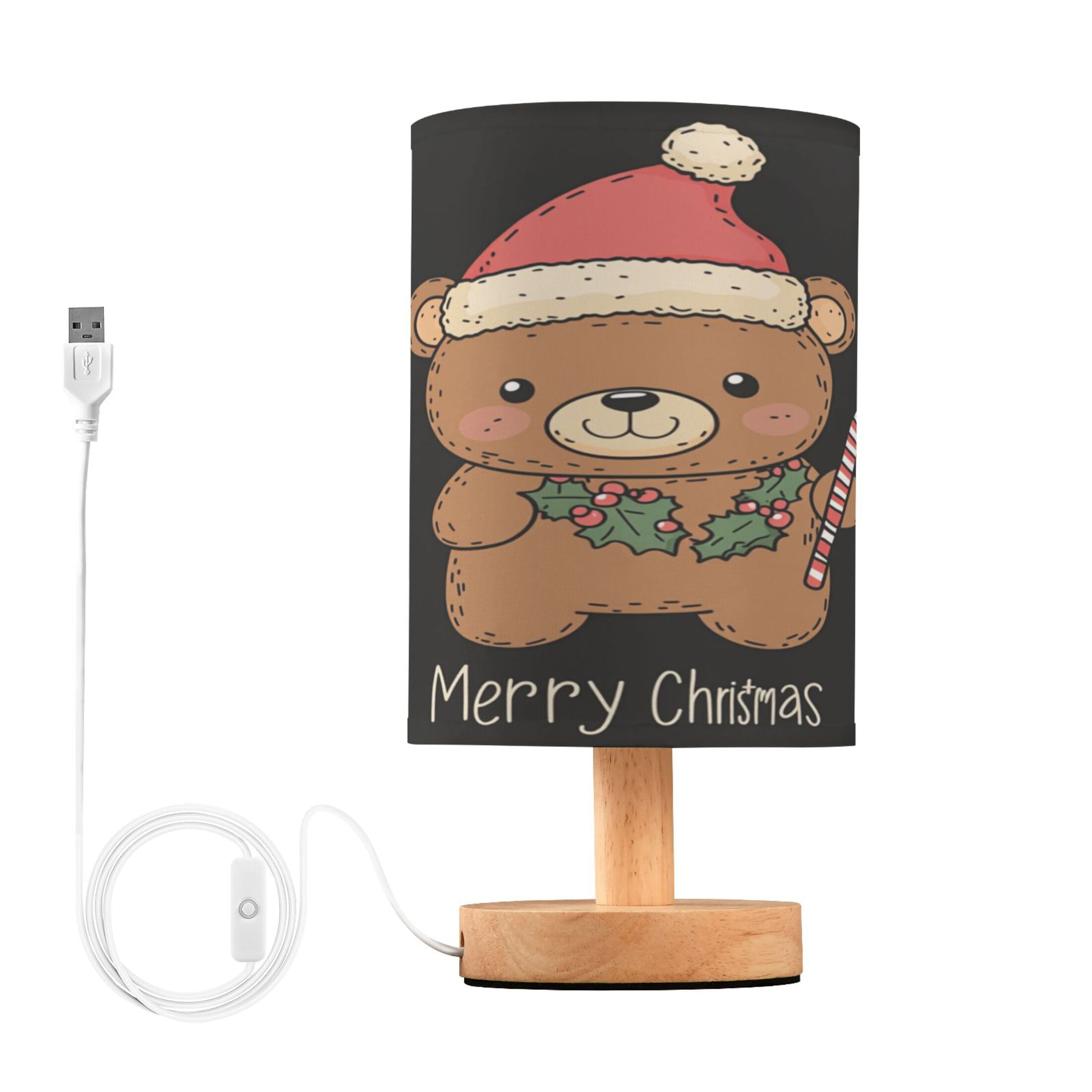 WOBOGO A Cute Teddy Bear Bedroom Table Lamp USB Power Connector Wooden ...
