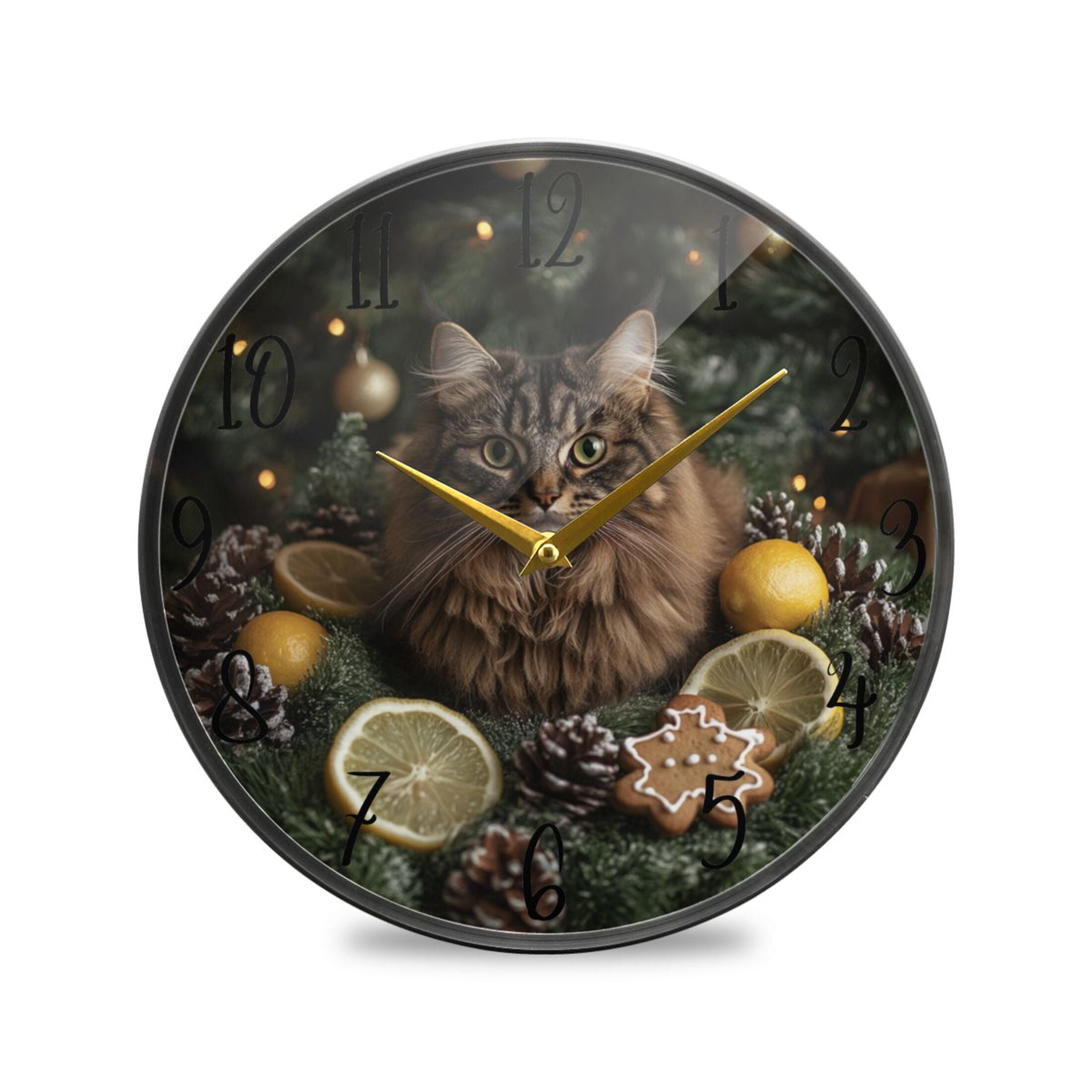 WOBOGO A Fluffy Cat Acrylic Wall Clock Battery Operated 9.5in Silent No ...