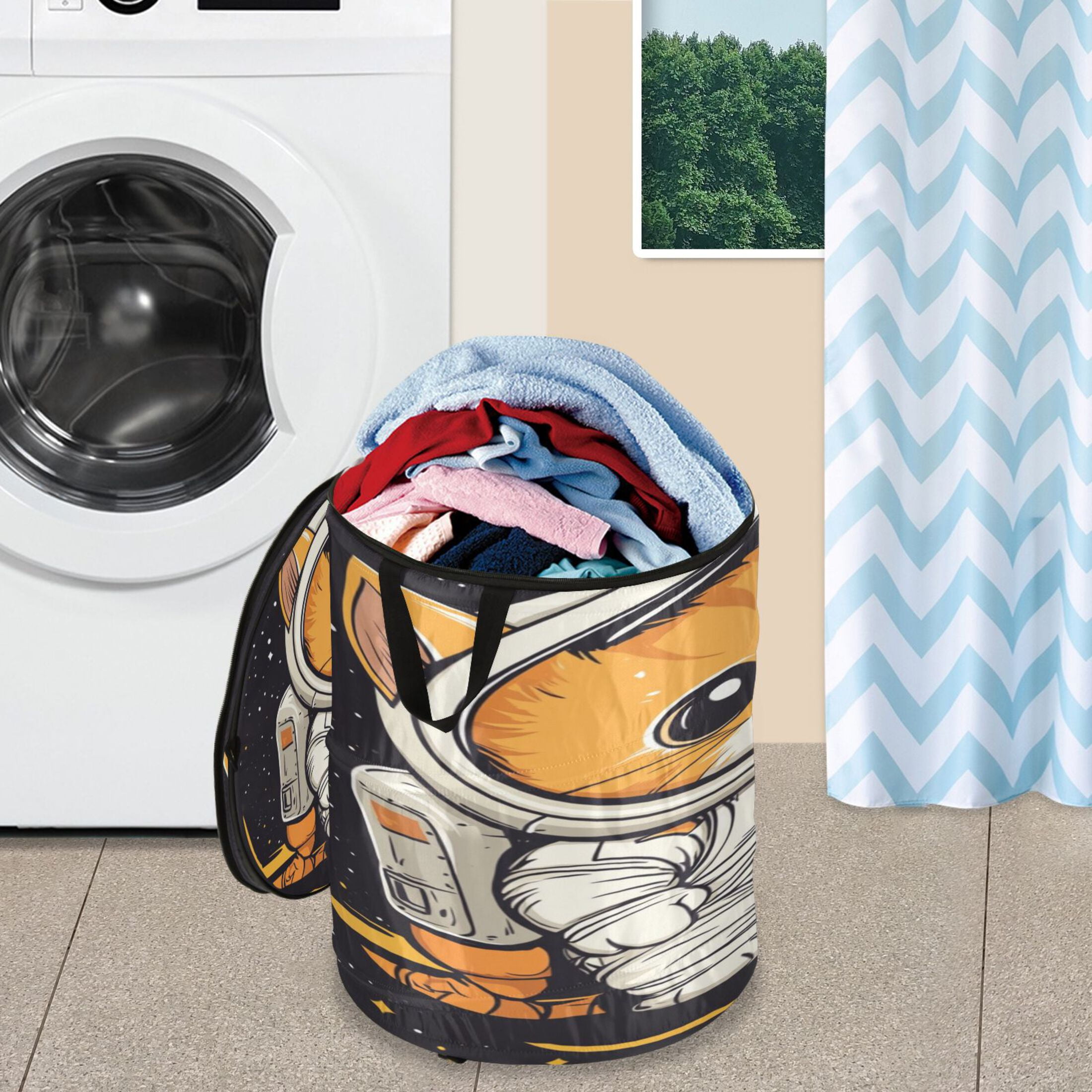 WOBOGO A Kitten in Outer Space Foldable Laundry Baskets with Carry Handle Zipper Closure Travel ...