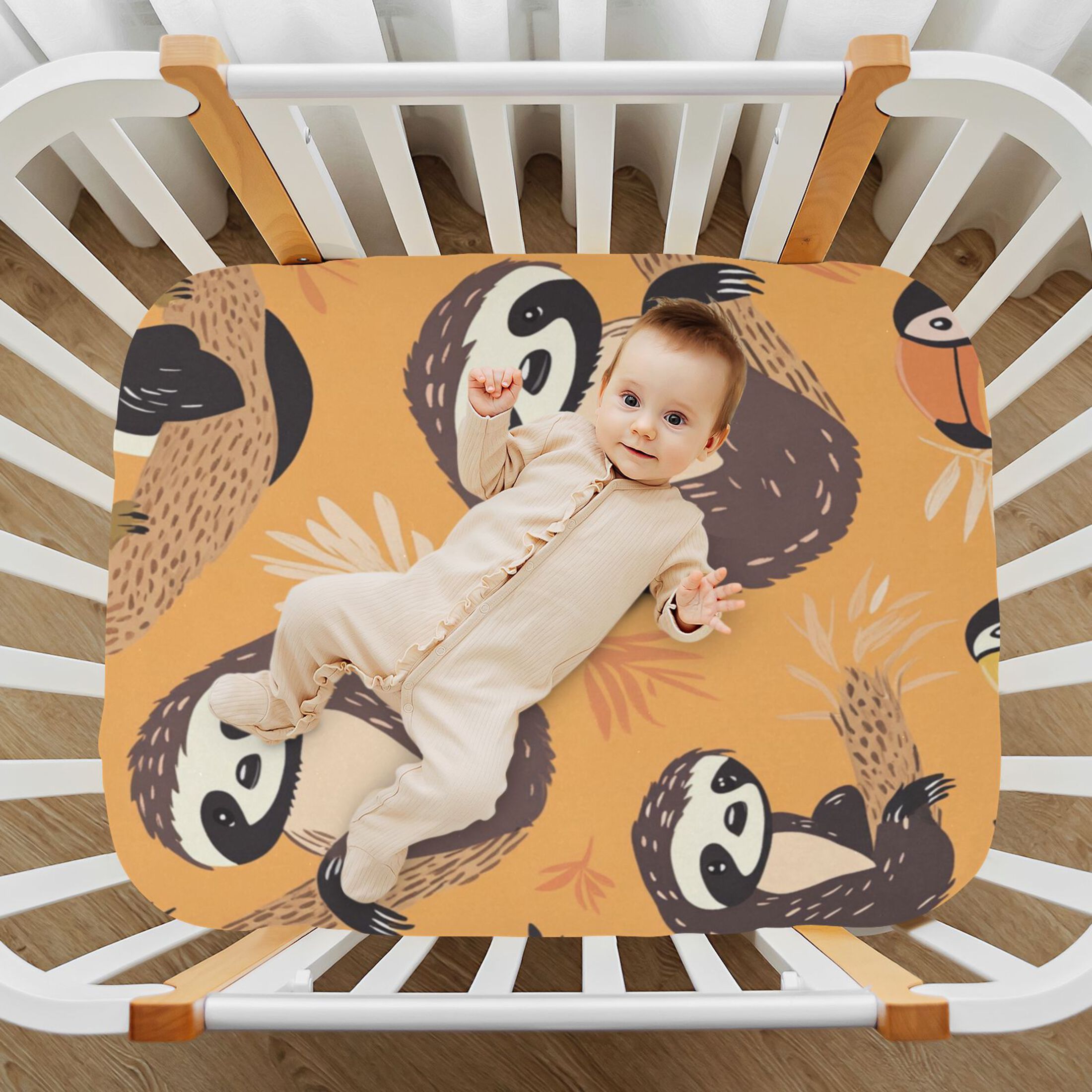 WOBOGO A Pattern with Cute Sloth and Toucan in The Jungle Baby Crib ...