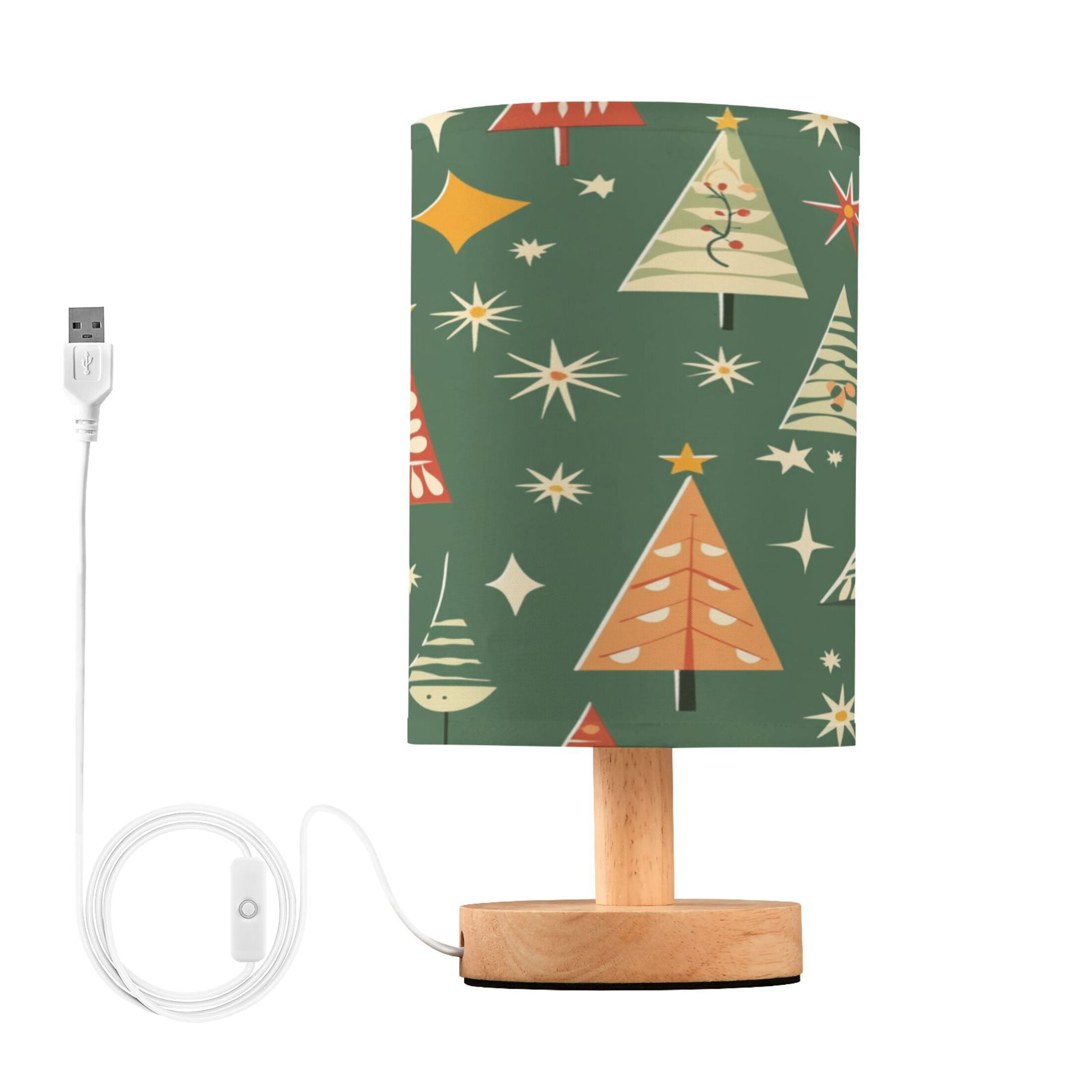 WOBOGO A Pattern Of Christmas Trees and Stars Bedroom Table Lamp USB ...