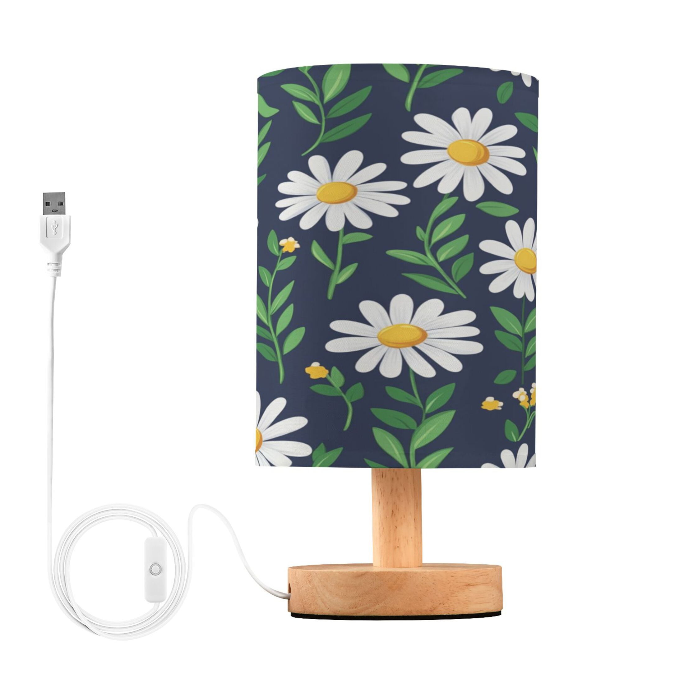WOBOGO A Pattern Of Daisies and Wildflowers Bedroom Table Lamp USB ...