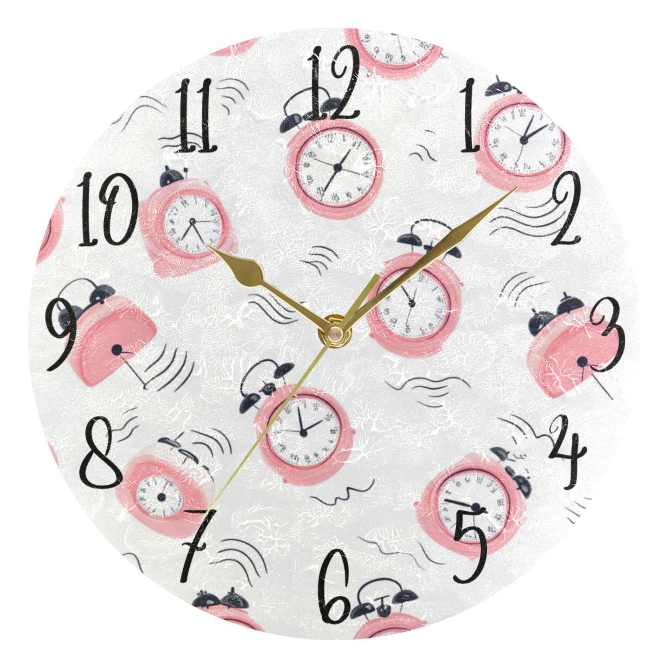 WOBOGO A Pattern Of Pink Alarm Clocks Wall Clock 10in Silent Mechanism ...