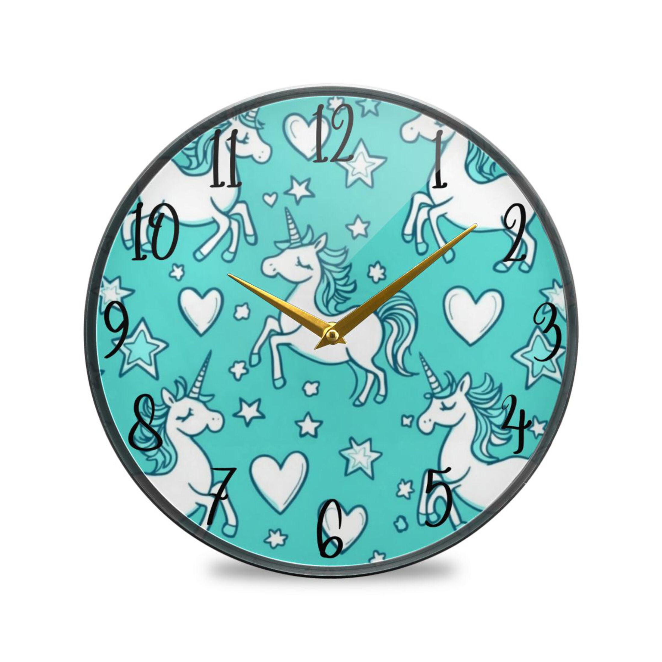 WOBOGO A Pattern with Cute Cartoon Unicorns Acrylic Wall Clock Battery ...