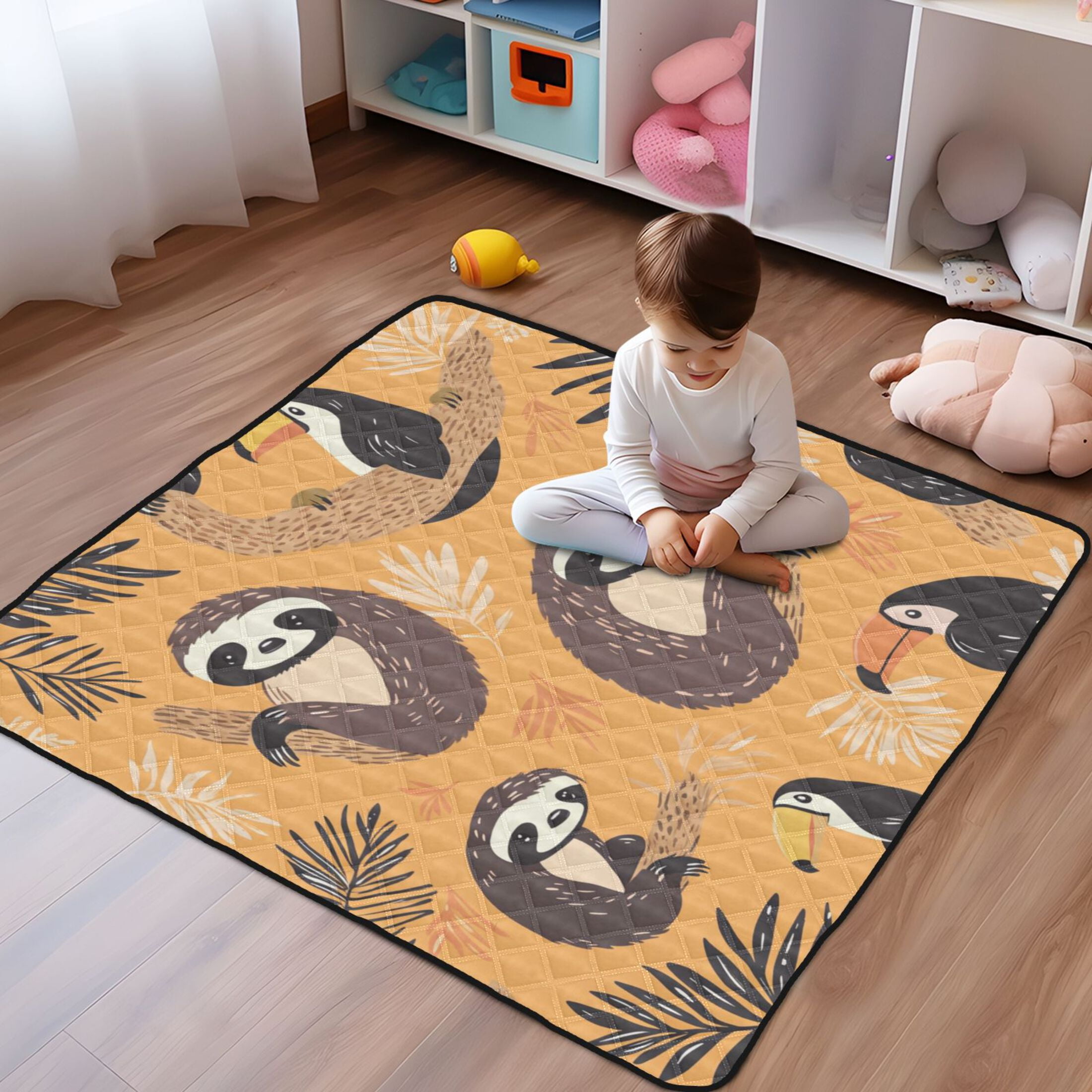 WOBOGO A Pattern with Cute Sloth and Toucan in The Jungle Baby Playmats ...
