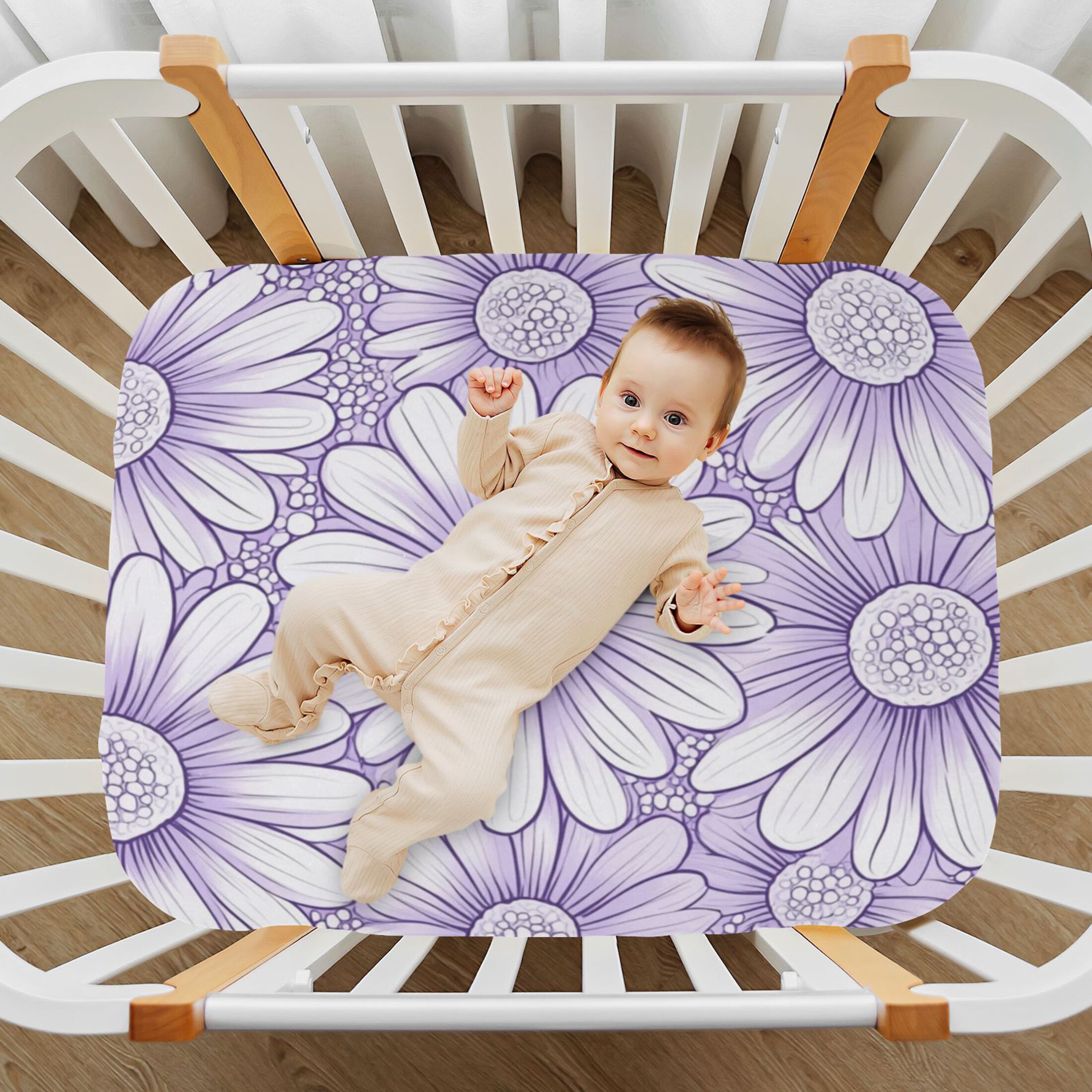 WOBOGO A Pattern with Pale Purple Daisies Baby Crib Sheets Super Soft ...