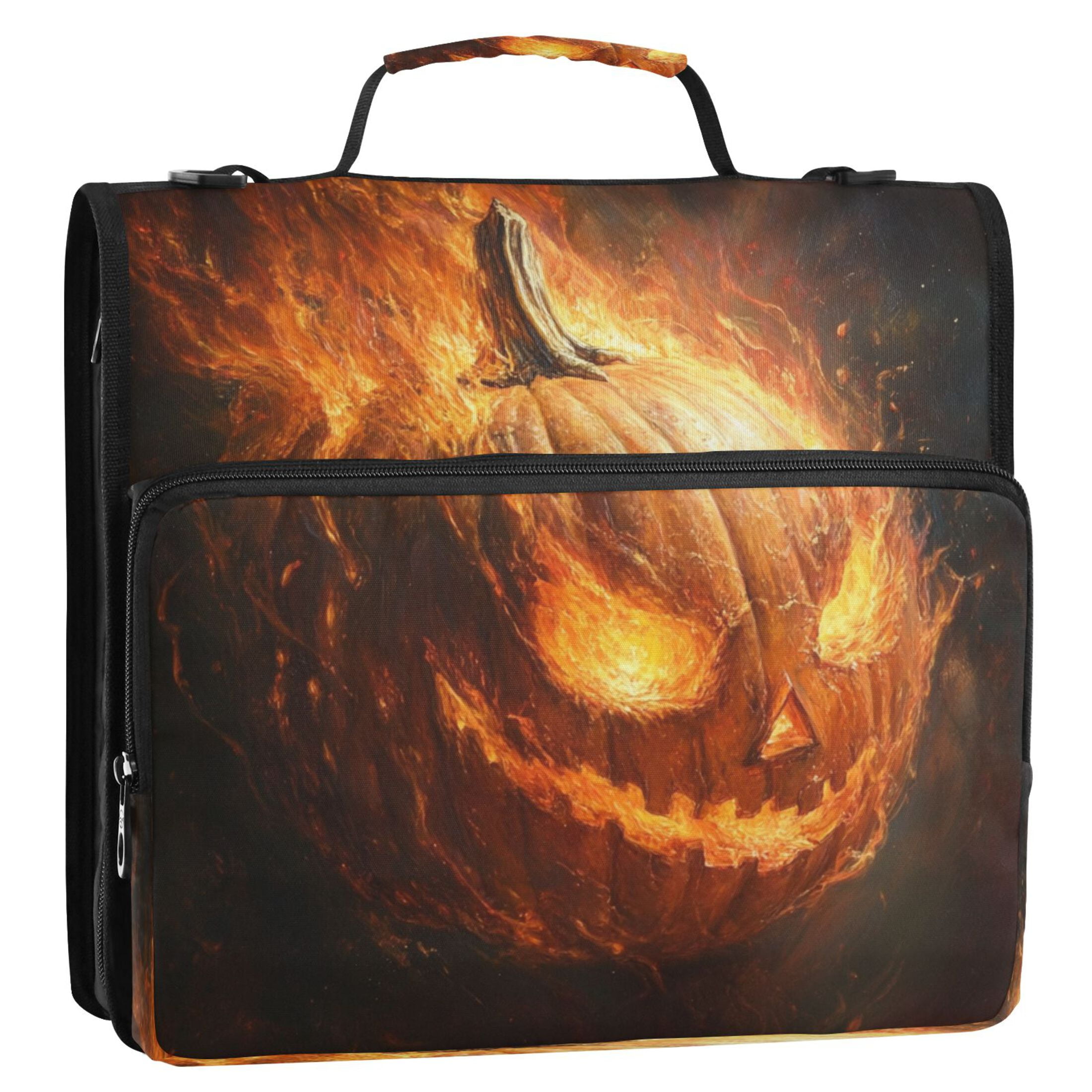 WOBOGO A Pumpkin Head on Fire Ring Binder Bag 1.5in Folder Organizer ...