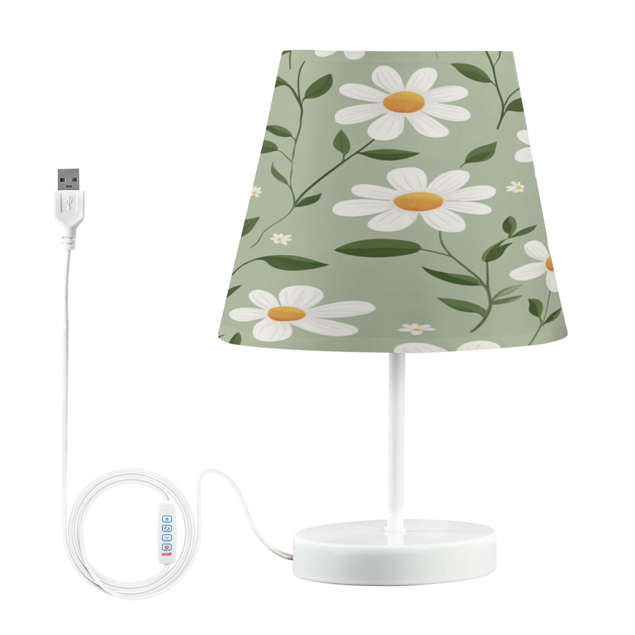 WOBOGO A Seamless Pattern Of White Daisies Table Lamps Bedroom 3-Speed ...