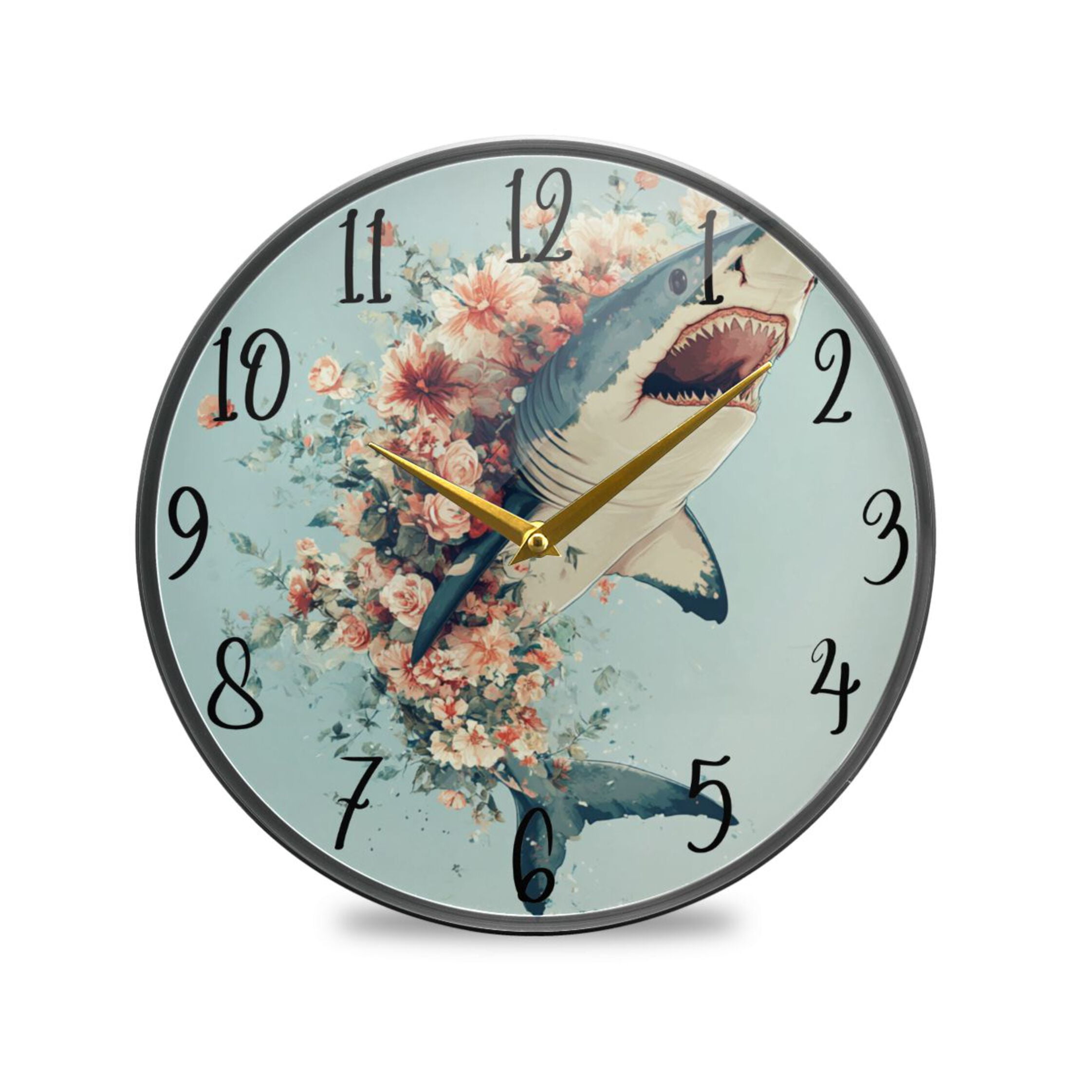 WOBOGO A Shark Full Of Flowers Acrylic Wall Clock Battery Operated 11 ...