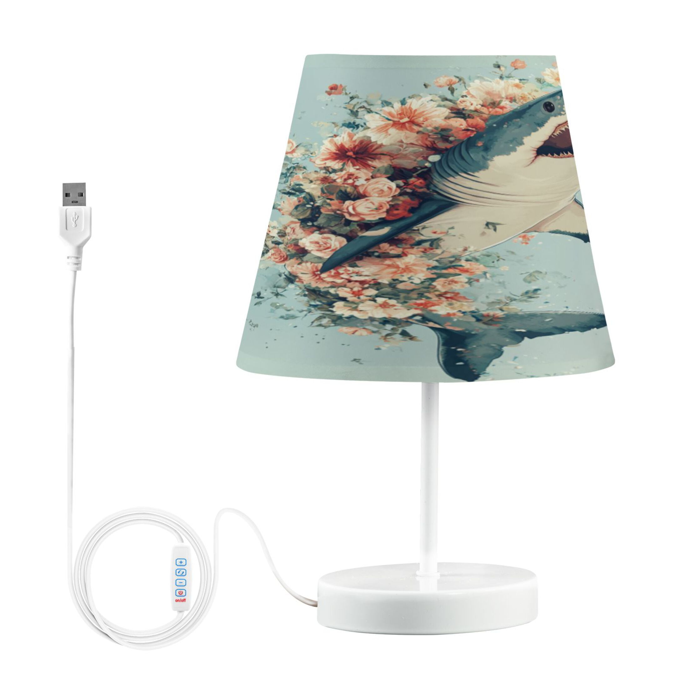 WOBOGO A Shark Full Of Flowers Table Lamps Bedroom 3-Speed Dimmable ...