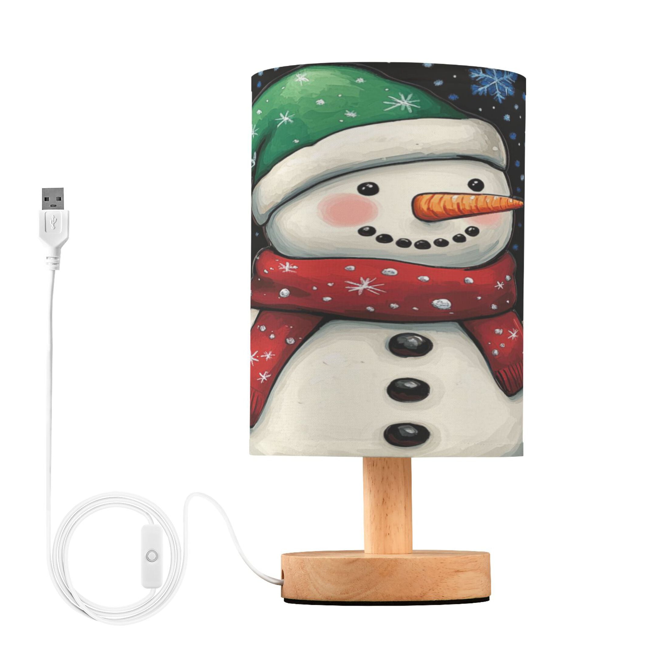 WOBOGO A Snowman with A Green Christmas Hat Bedroom Table Lamp USB ...