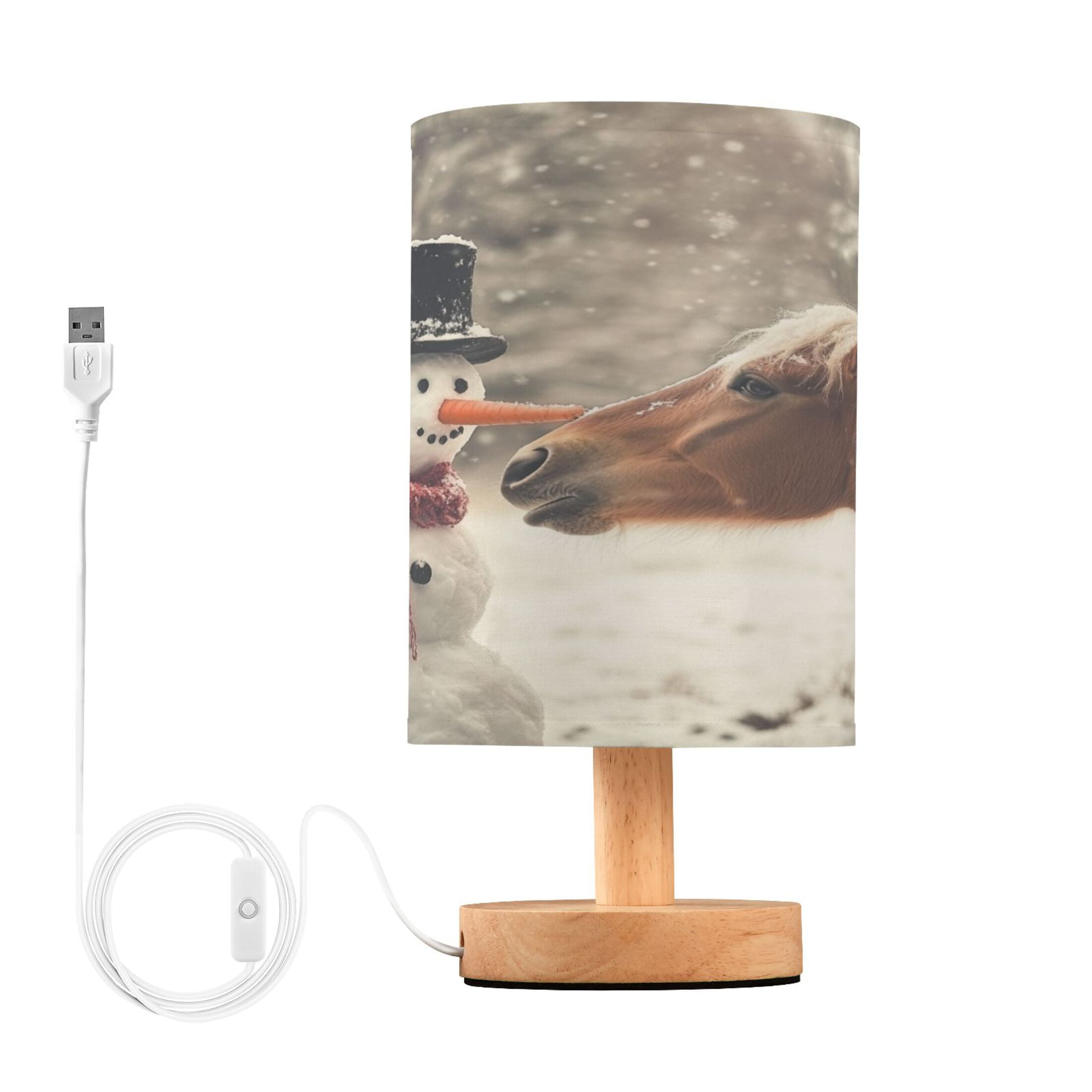 WOBOGO A Snowman with A Horse Bedroom Table Lamp USB Power Connector ...