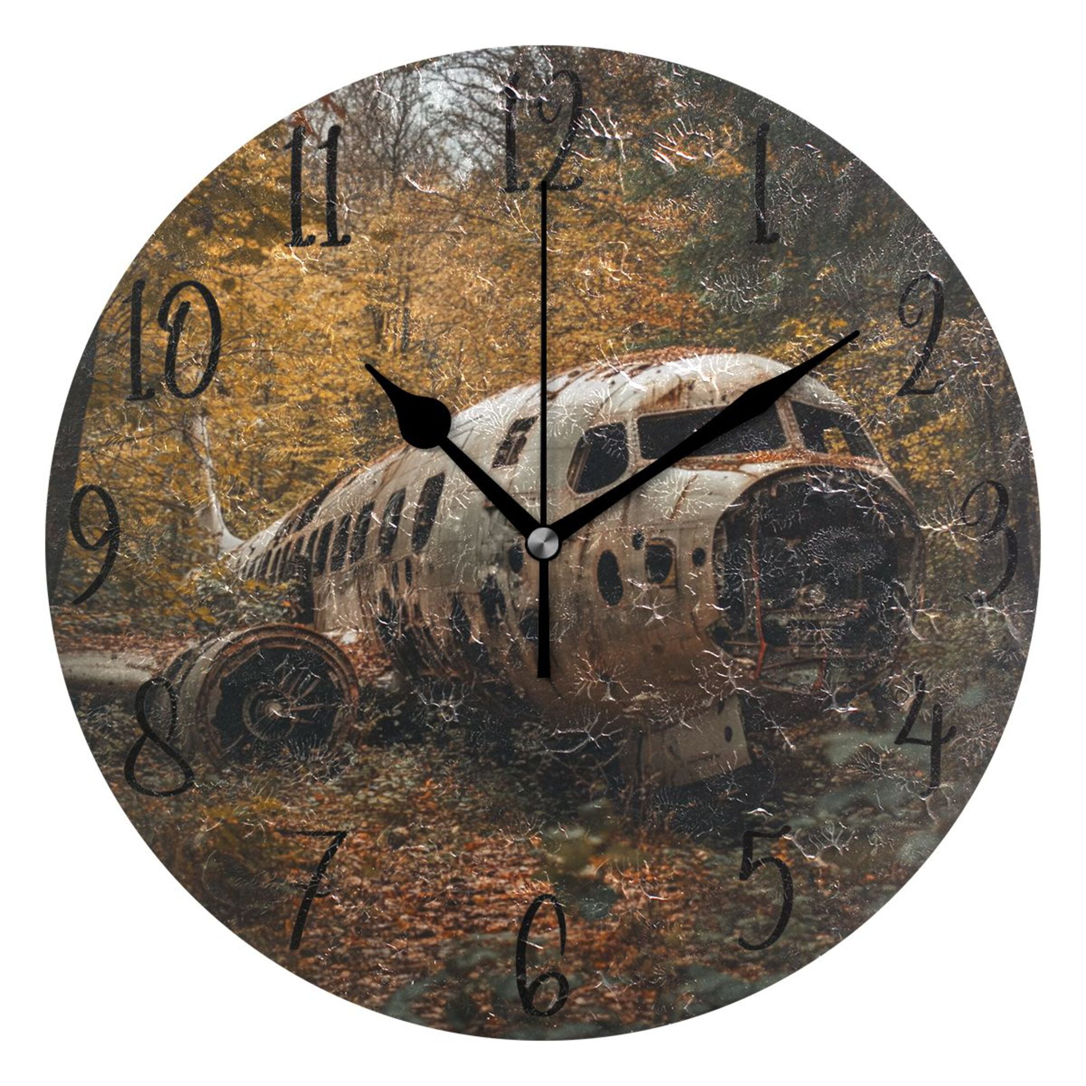 WOBOGO Abandoned Airplane Wall Clock 10in Silent Mechanism Battery ...