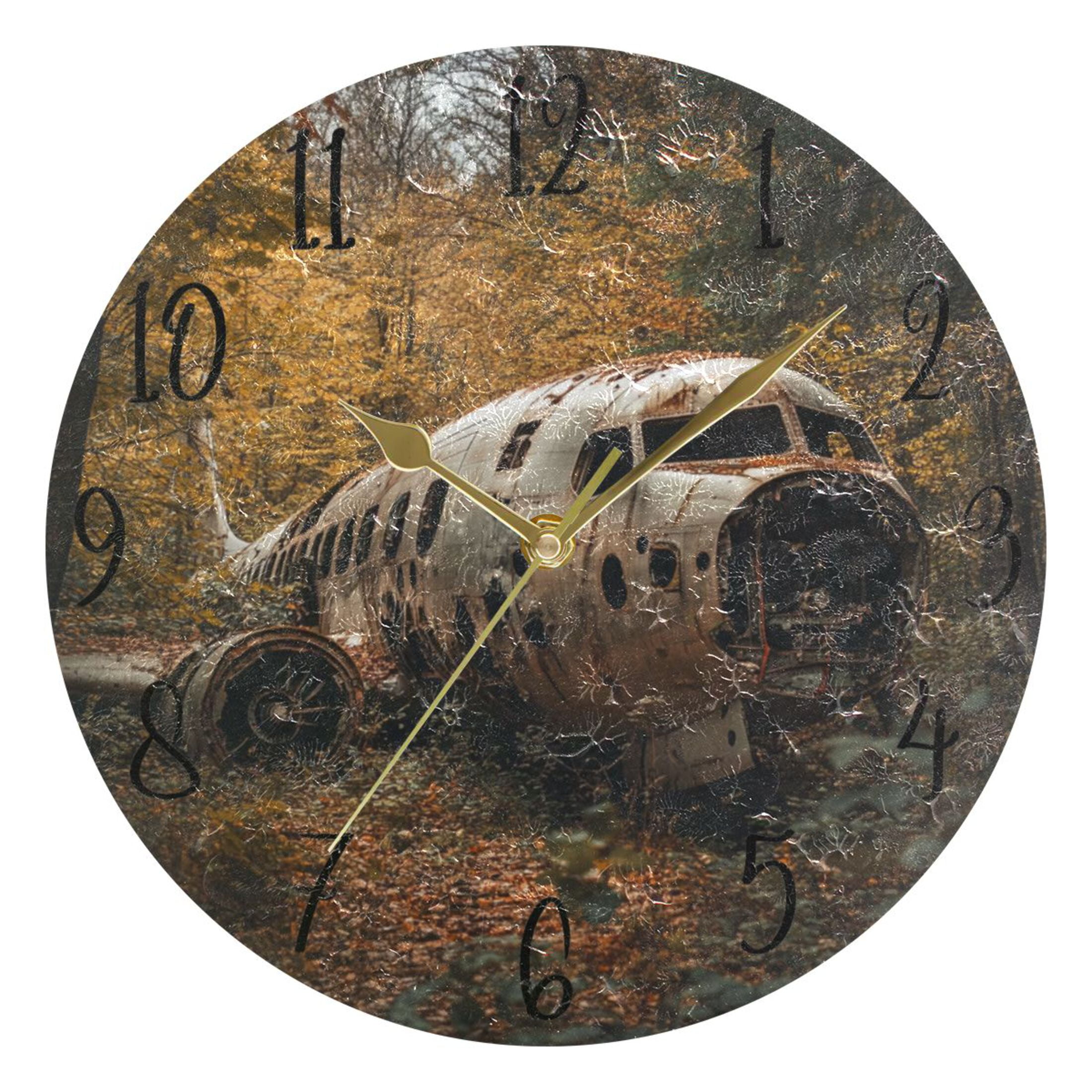 WOBOGO Abandoned Airplane Wall Clock 10in Silent Mechanism Battery ...