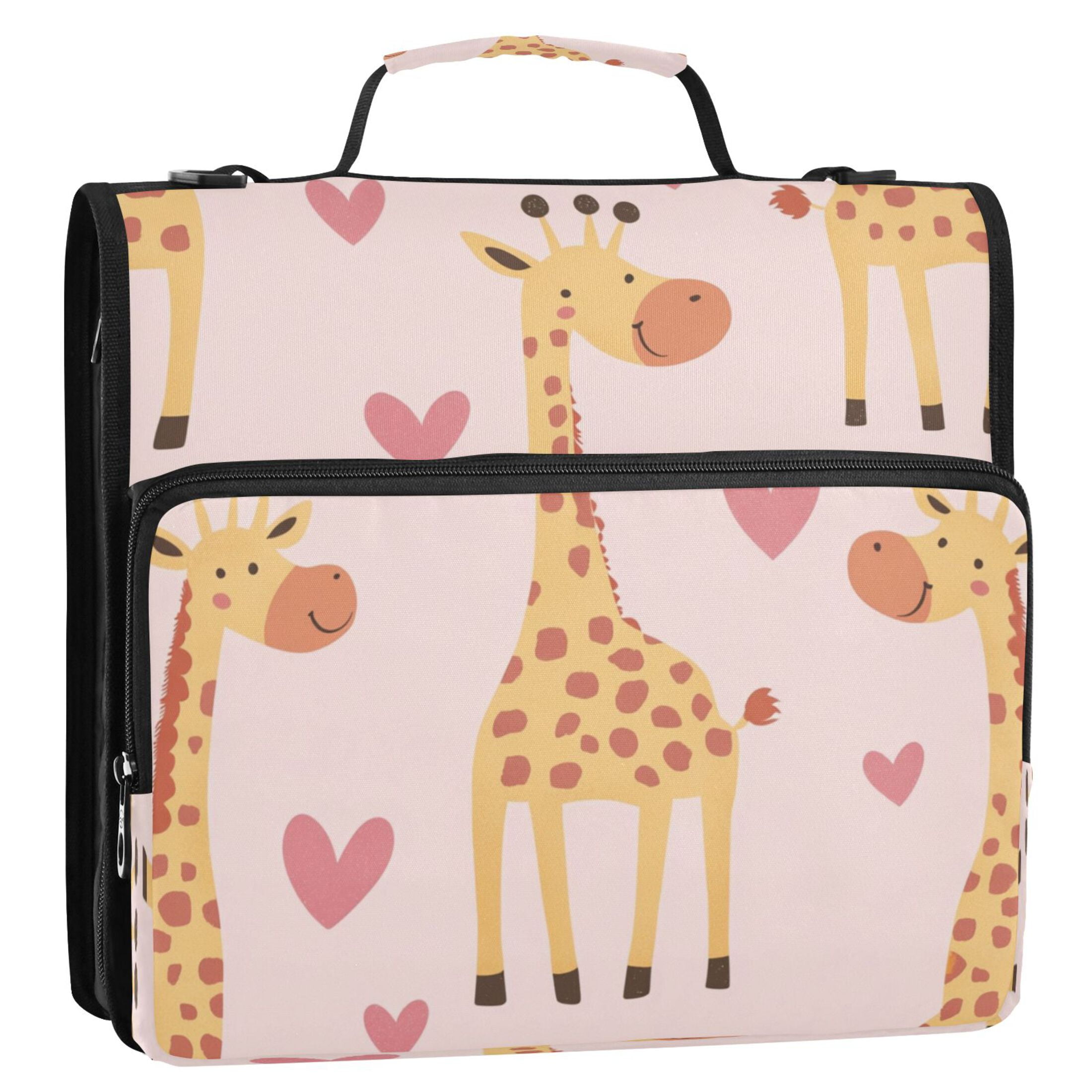 WOBOGO Adorable Cartoon Giraffes Heart Pattern Ring Binder Bag 1.5in ...