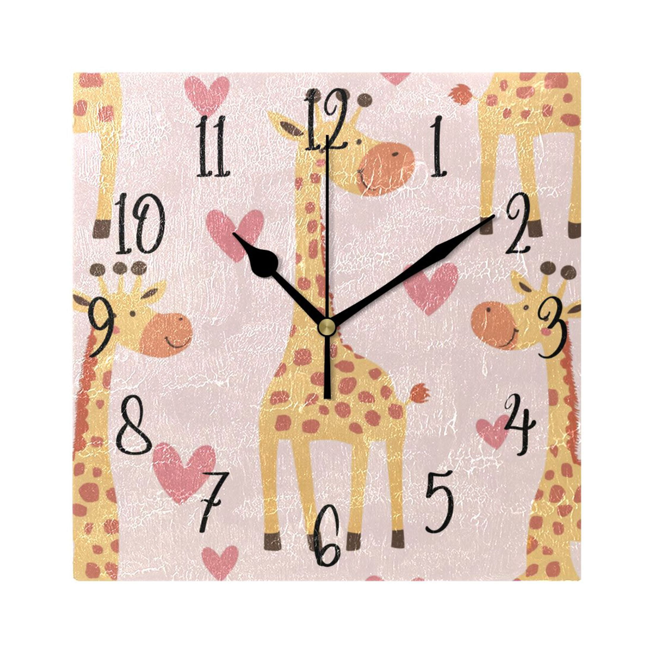 WOBOGO Adorable Cartoon Giraffes Heart Pattern Wall Clock 7.78 Inch ...