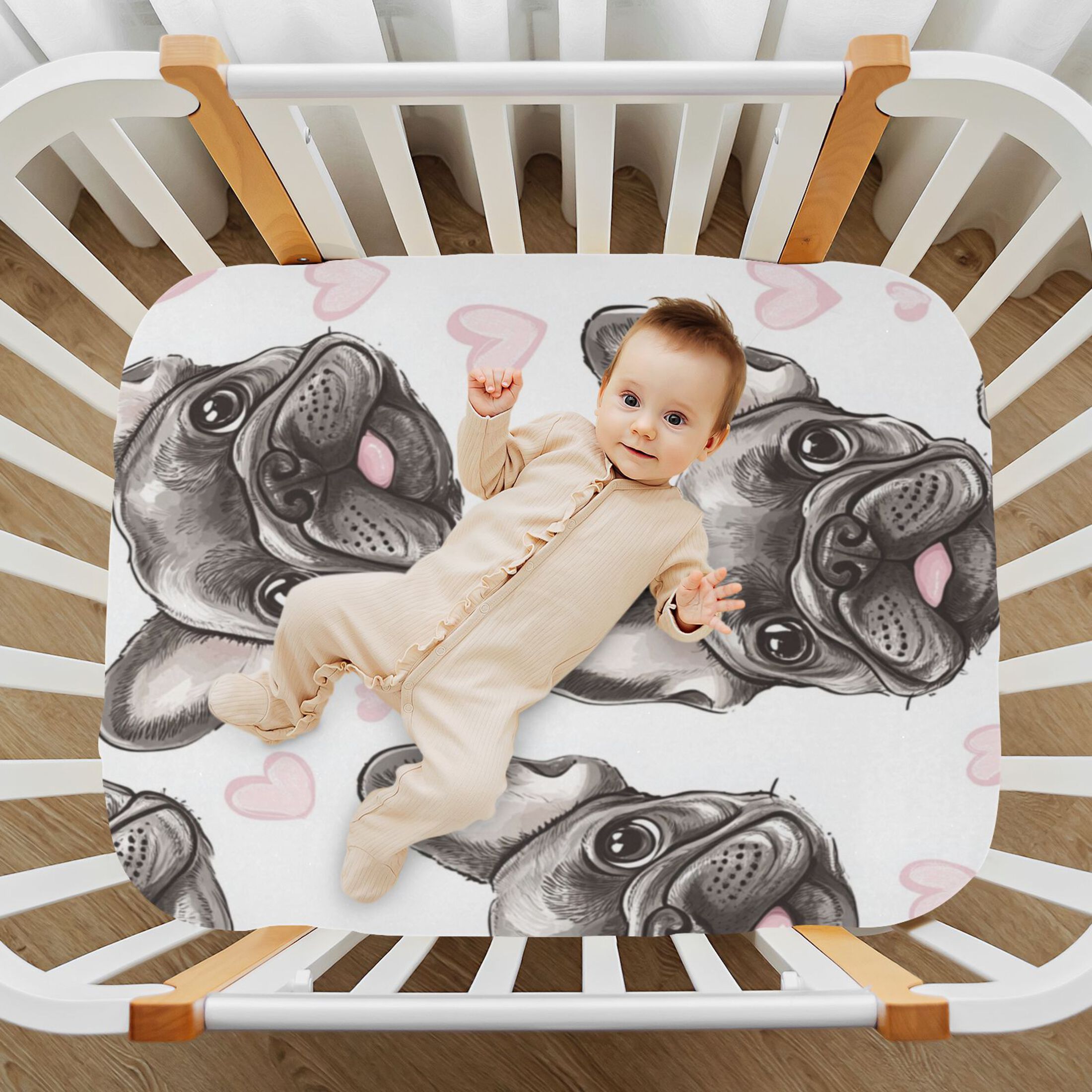 WOBOGO Adorable French Bulldog Faces Pattern Baby Crib Sheets Super ...