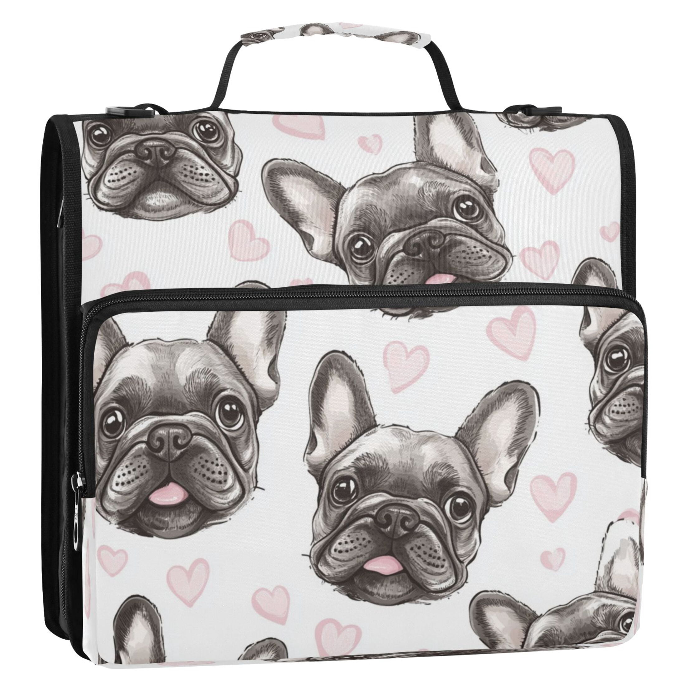 WOBOGO Adorable French Bulldog Faces Pattern Ring Binder Bag 1.5in ...