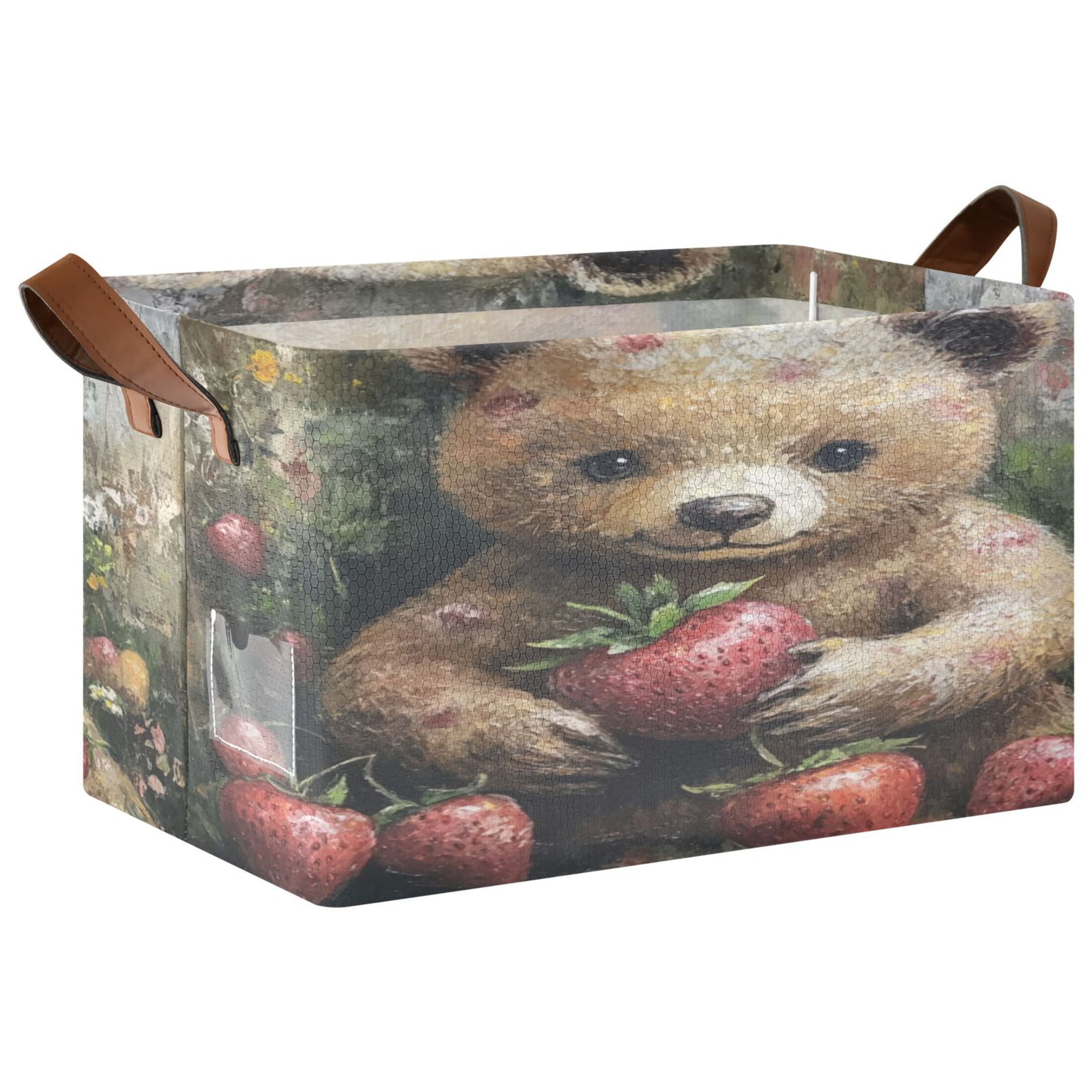 WOBOGO Adorable Strawberry Bear Storage Basket 16.9×11.4×10in ...