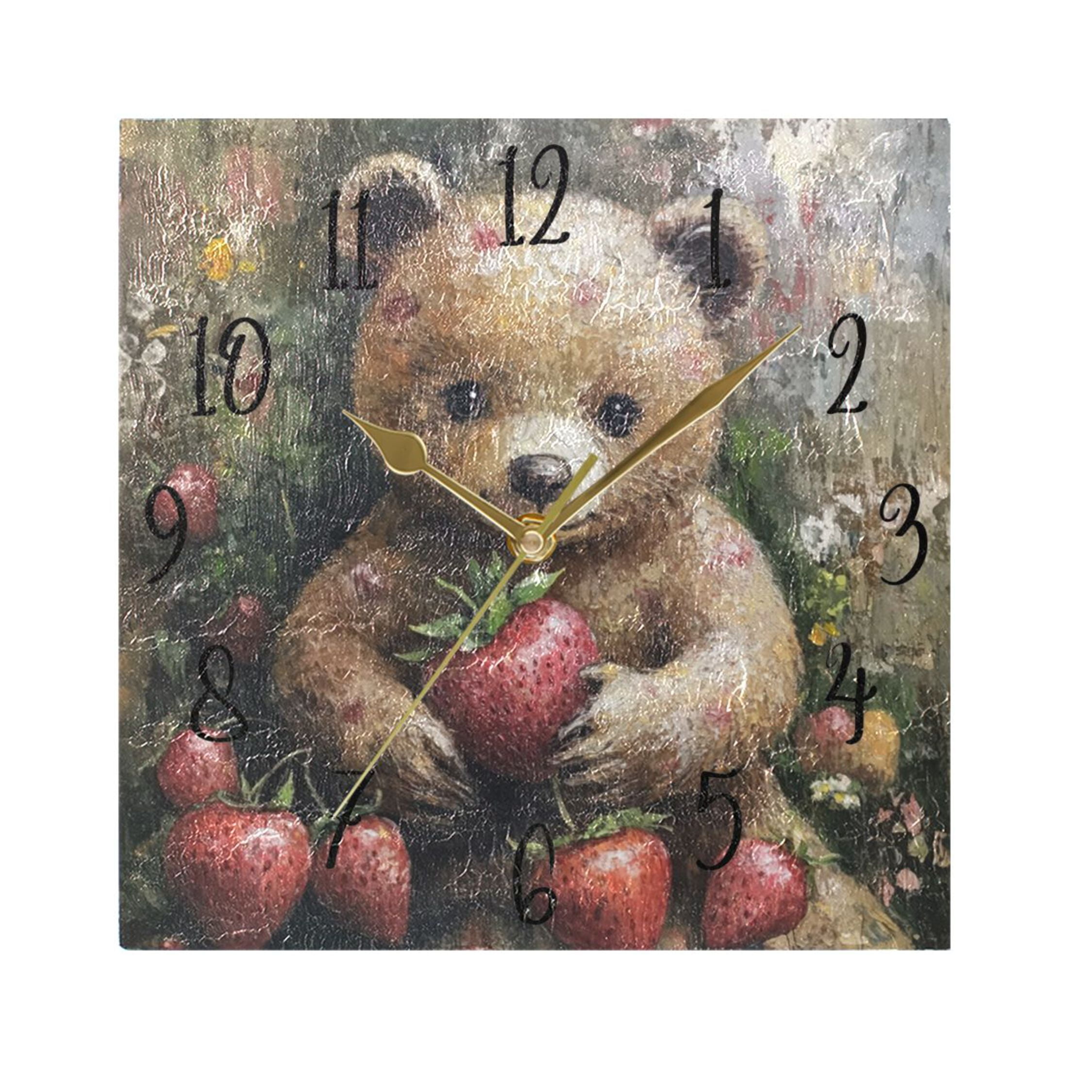 WOBOGO Adorable Strawberry Bear Wall Clock 7.78 Inch Battery Operated ...