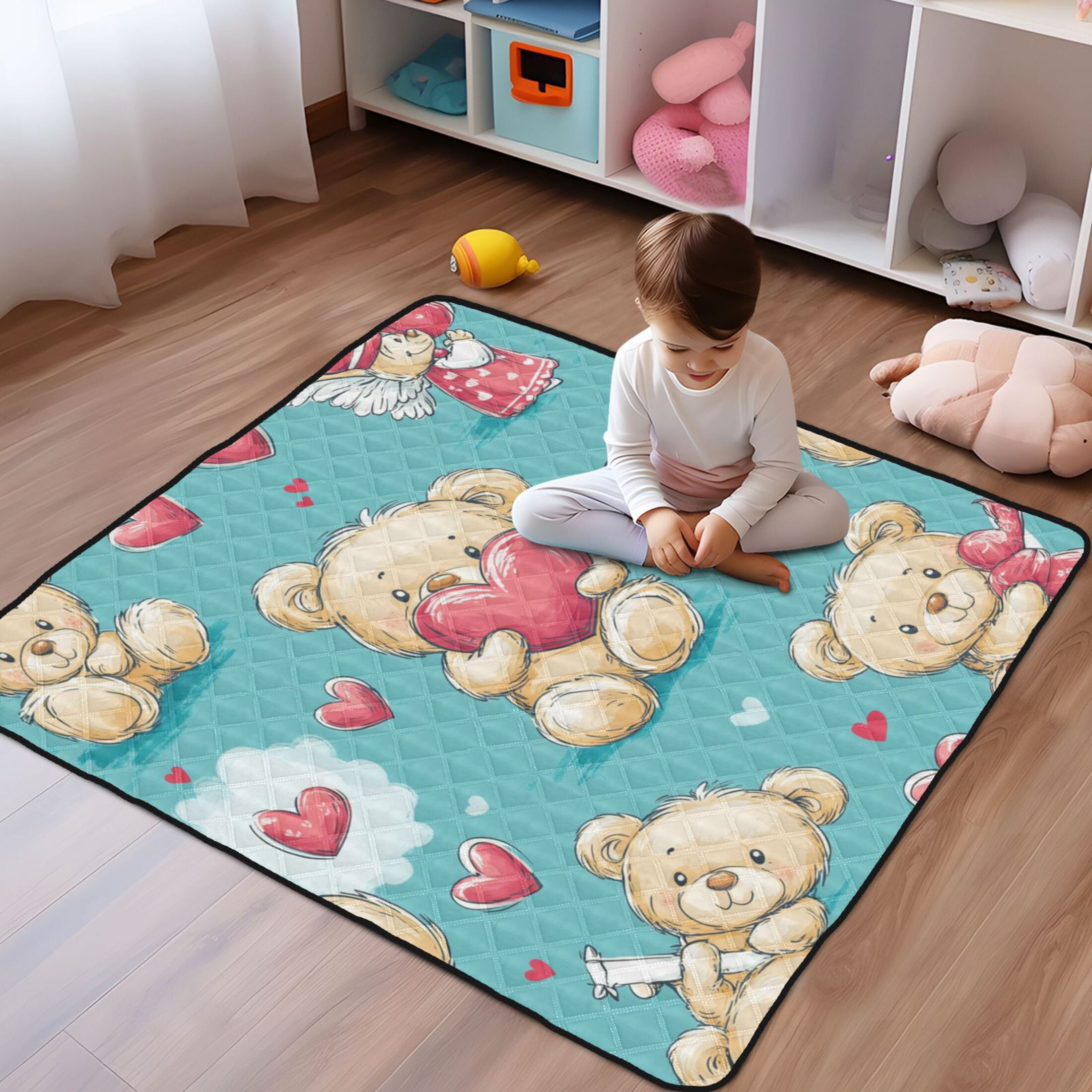 WOBOGO Adorable Teddy Bears Heart Pattern Baby Playmats Extra Large ...
