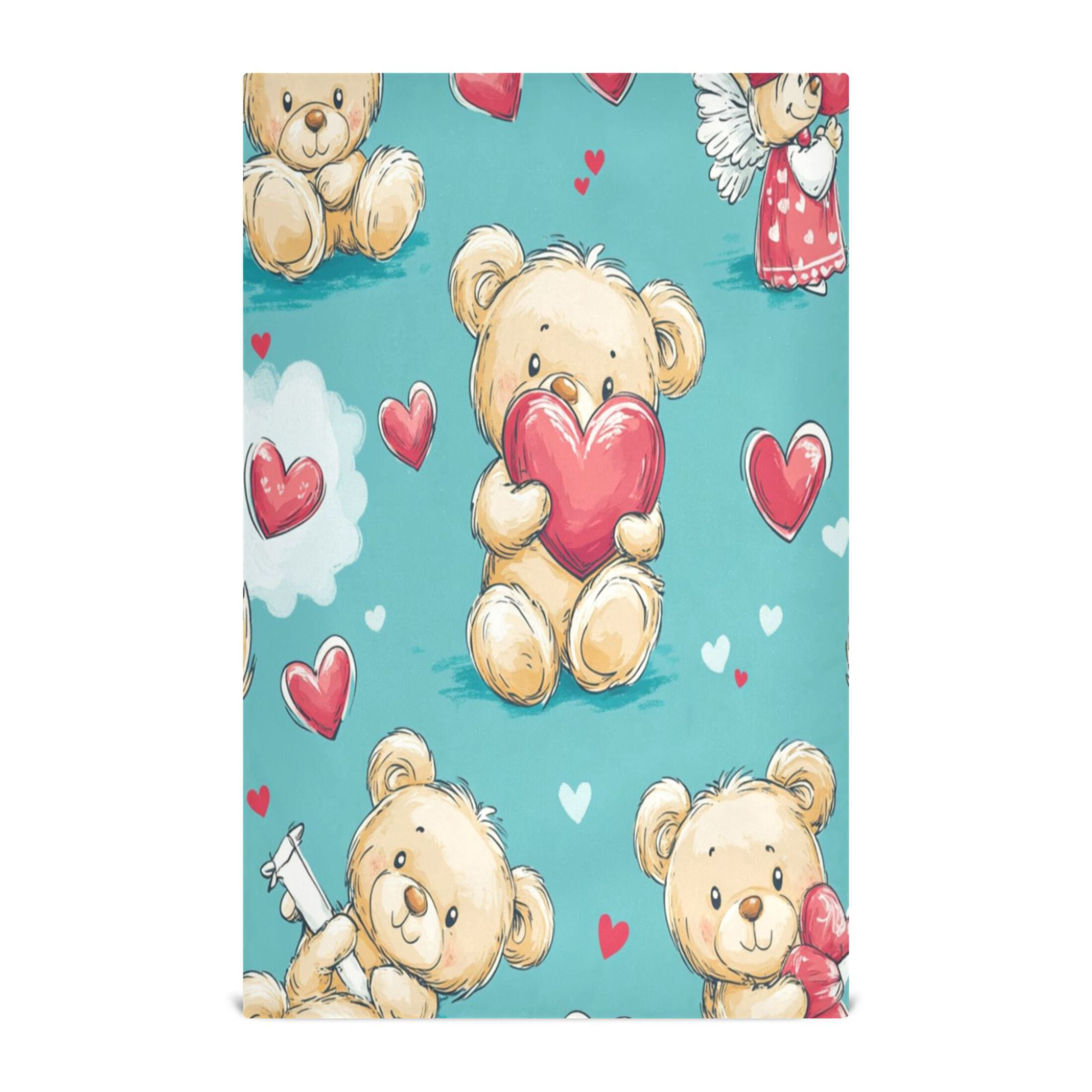 WOBOGO Adorable Teddy Bears Heart Pattern Kitchen Towel 6 Piece Large ...