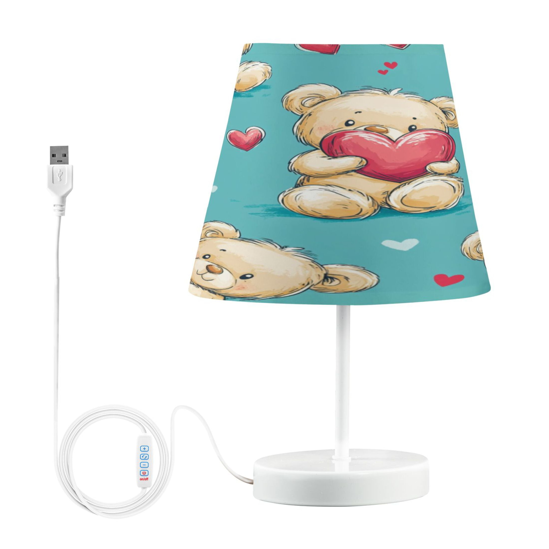 WOBOGO Adorable Teddy Bears Heart Pattern Table Lamps Bedroom 3-Speed Dimmable Farm Style with ...