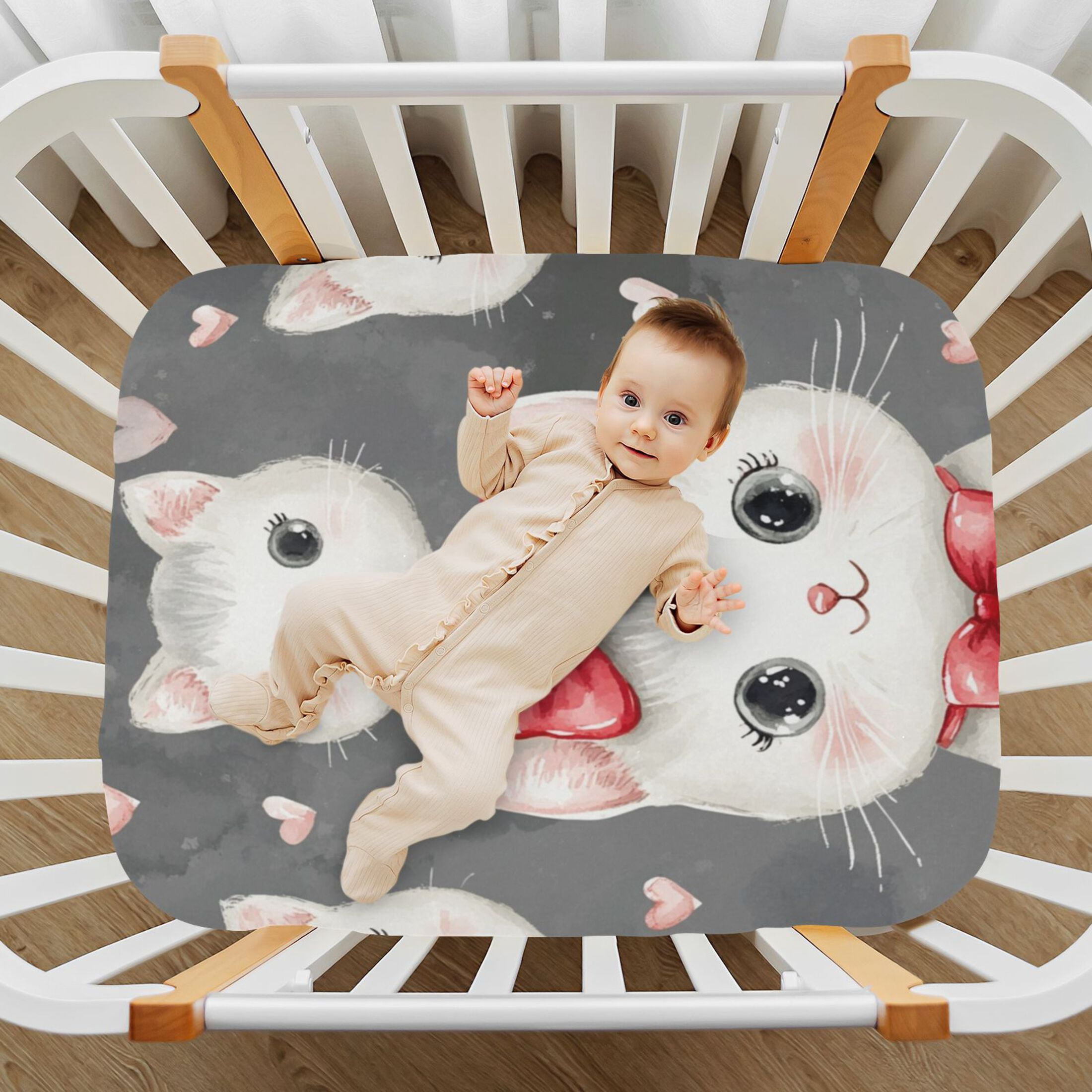 WOBOGO Adorable White Cats Pattern Baby Crib Sheets Super Soft ...