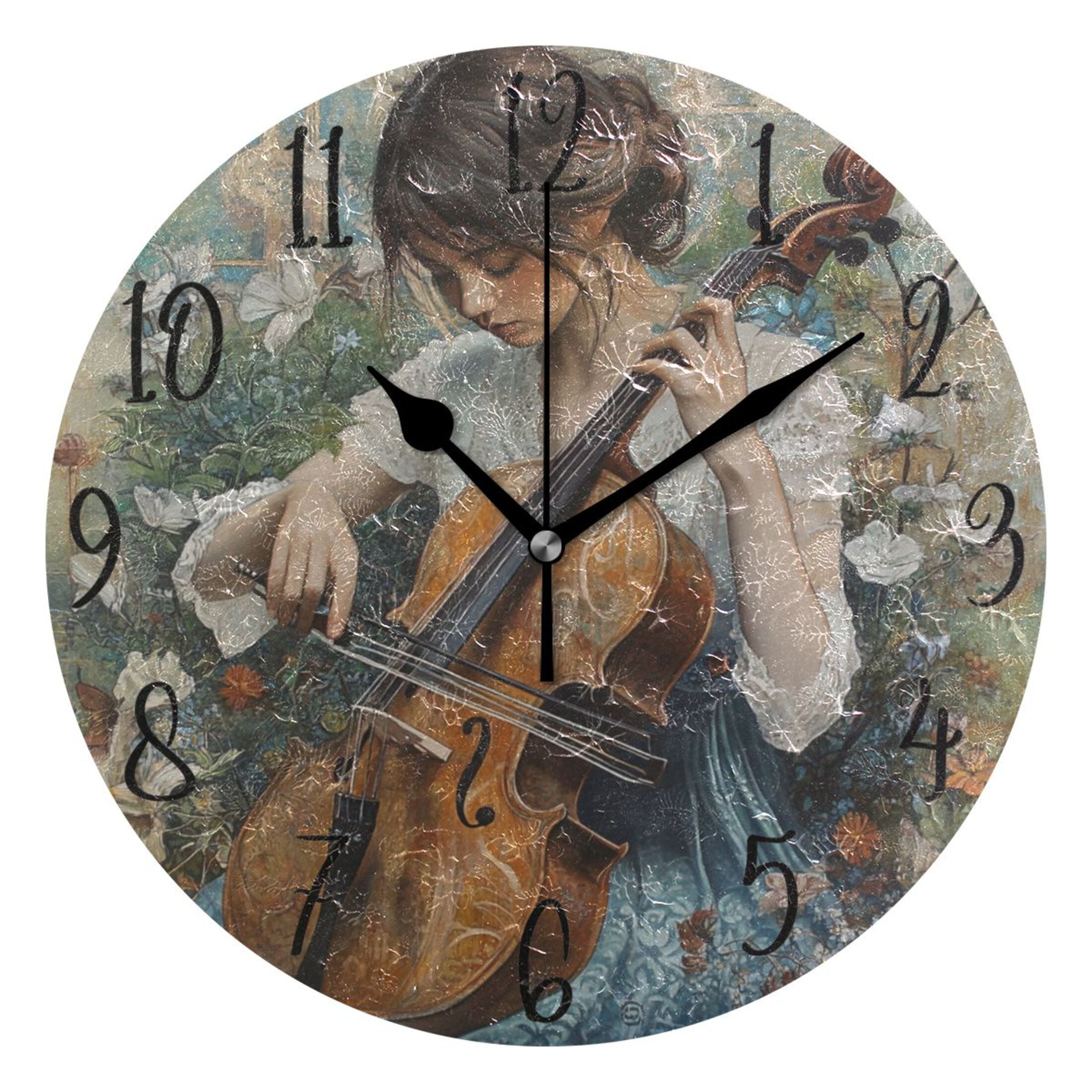 WOBOGO Aesthetically Pleasing Violin Wall Clock 10in Silent Mechanism ...
