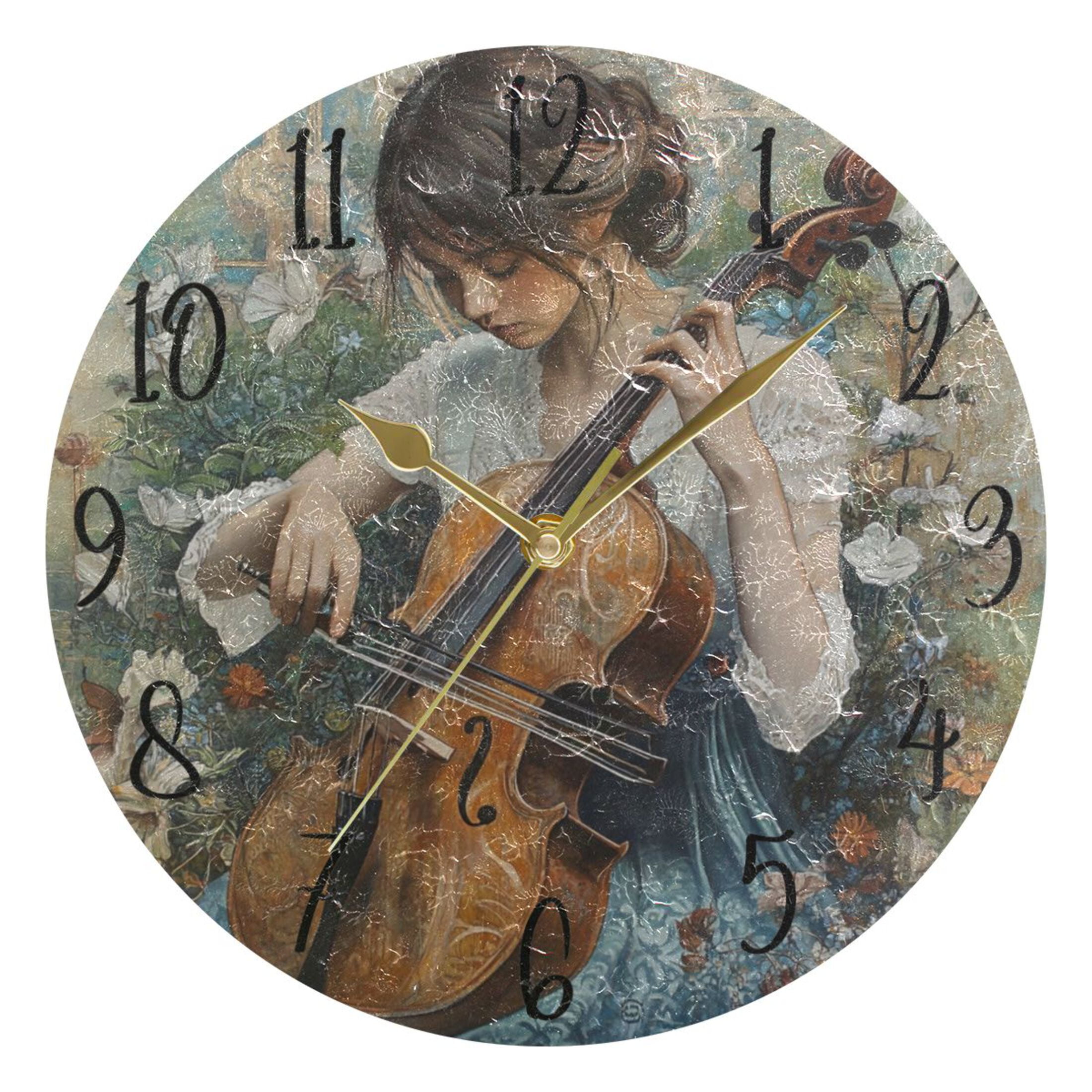 WOBOGO Aesthetically Pleasing Violin Wall Clock 10in Silent Mechanism ...