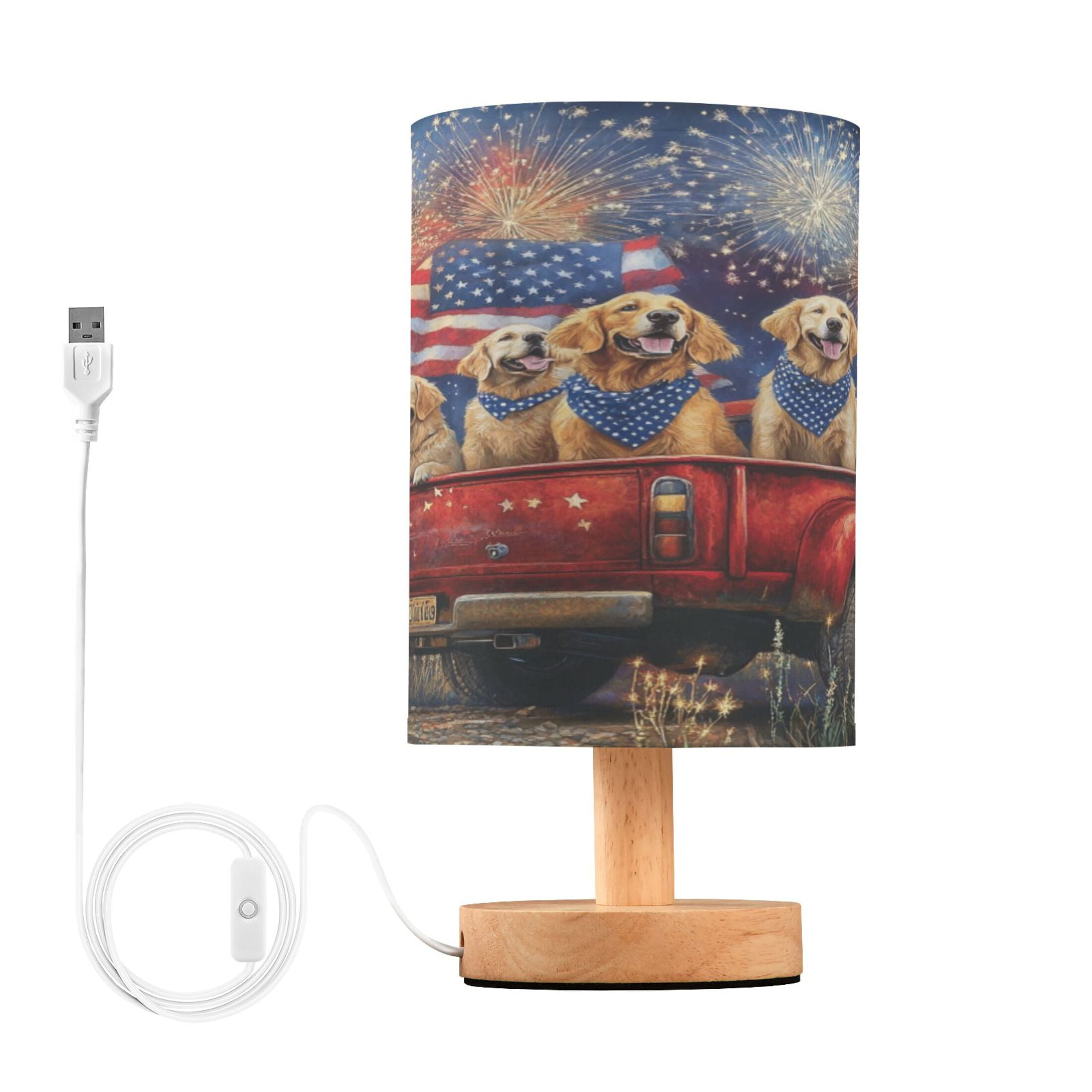 WOBOGO American Fireworks Dogs Truck Bedroom Table Lamp USB Power ...